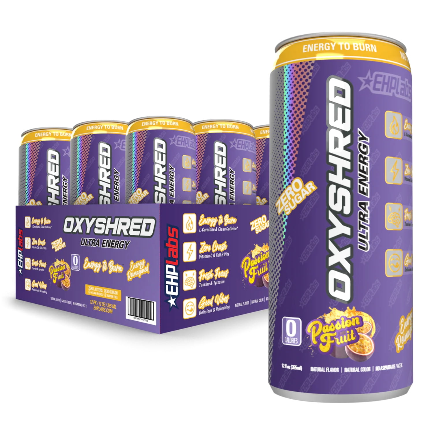 EHP Labs OxyShred Ultra Energy Carbonated Drink - Sugar-Free, Vitamin ...