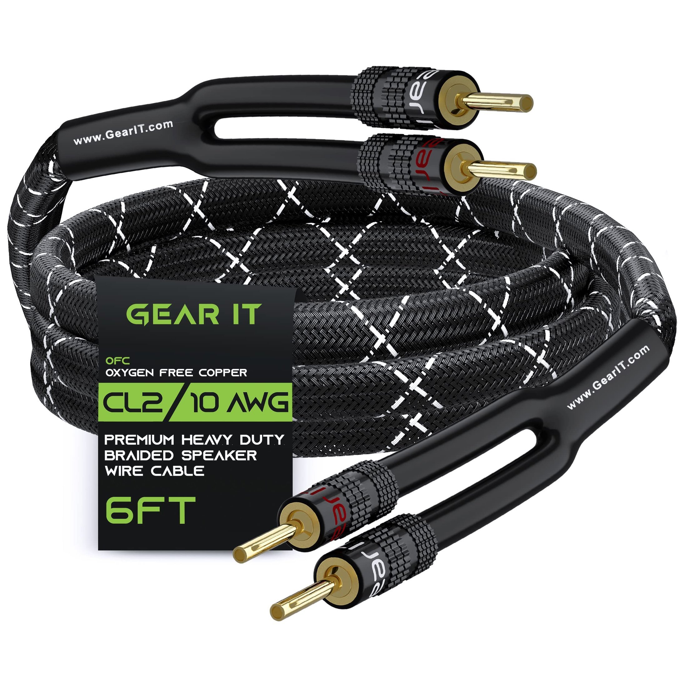 Oxygen-Free Heavy Duty 10AWG Speaker Cable with Gold-Plated Tips 6ft ...