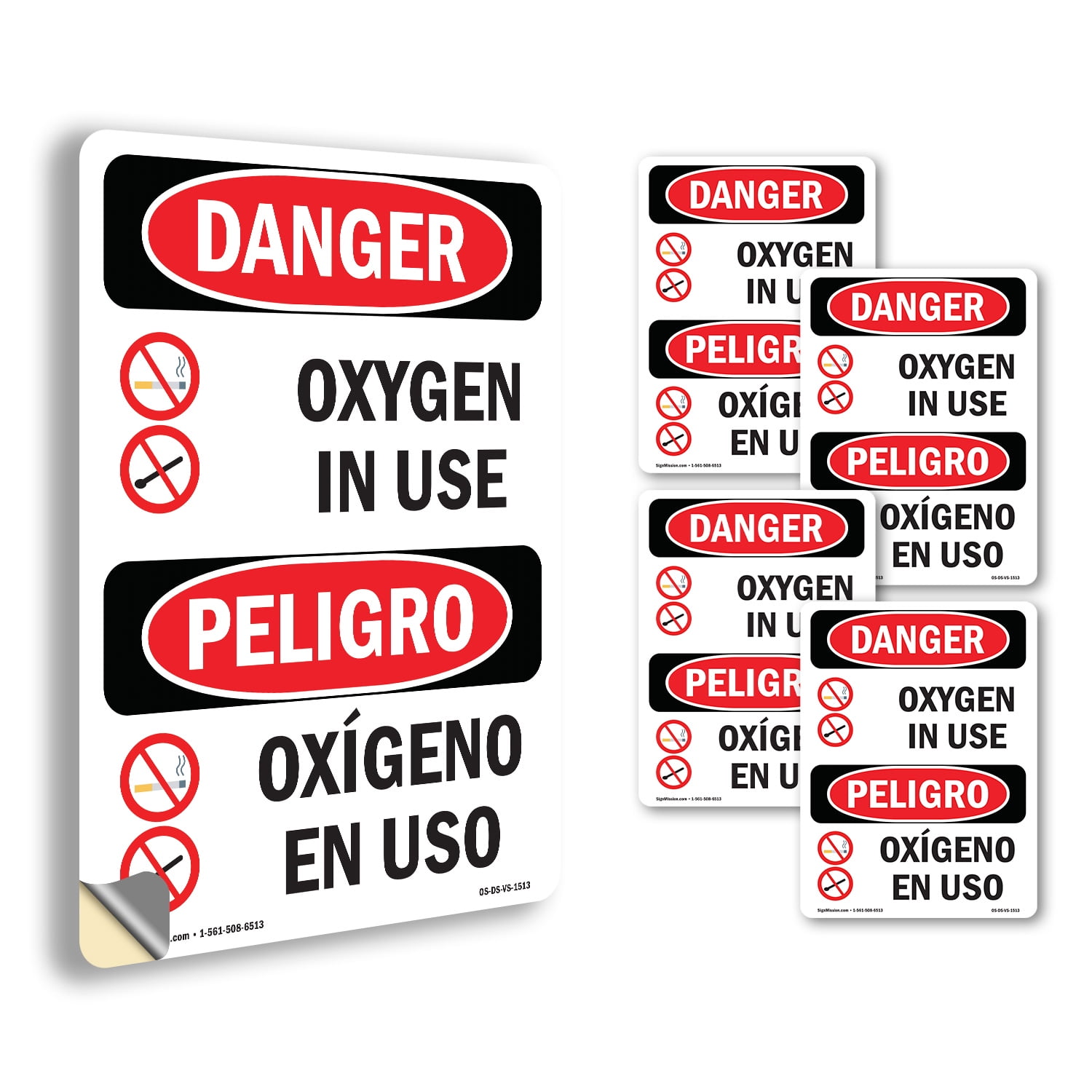 Oxygen In Use Bilingual OSHA Danger Vinyl Decal Label 18 Inch x 12 Inch ...