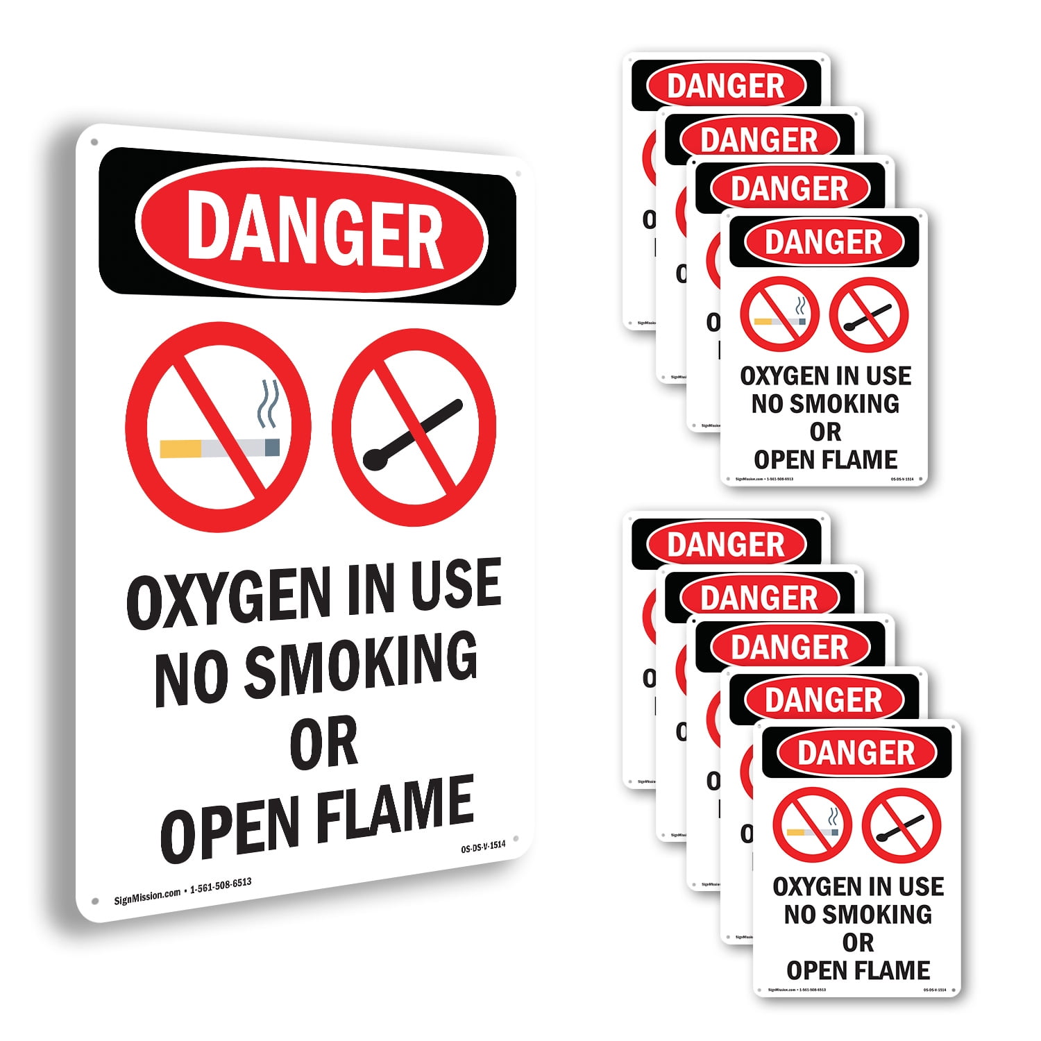 Oxygen In Use No Smoking OSHA Danger Rigid Plastic Sign 24 Inch x 18 ...