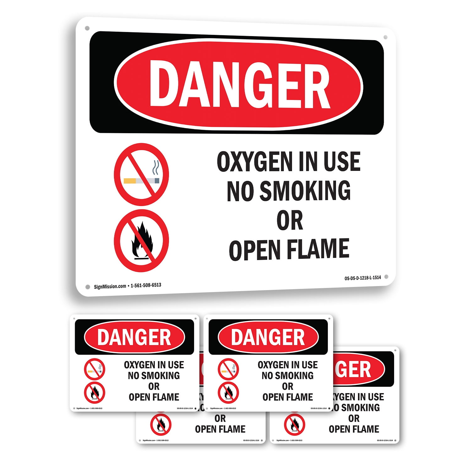 Oxygen In Use No Smoking Or Open Flame OSHA Danger Aluminum Sign 10 ...