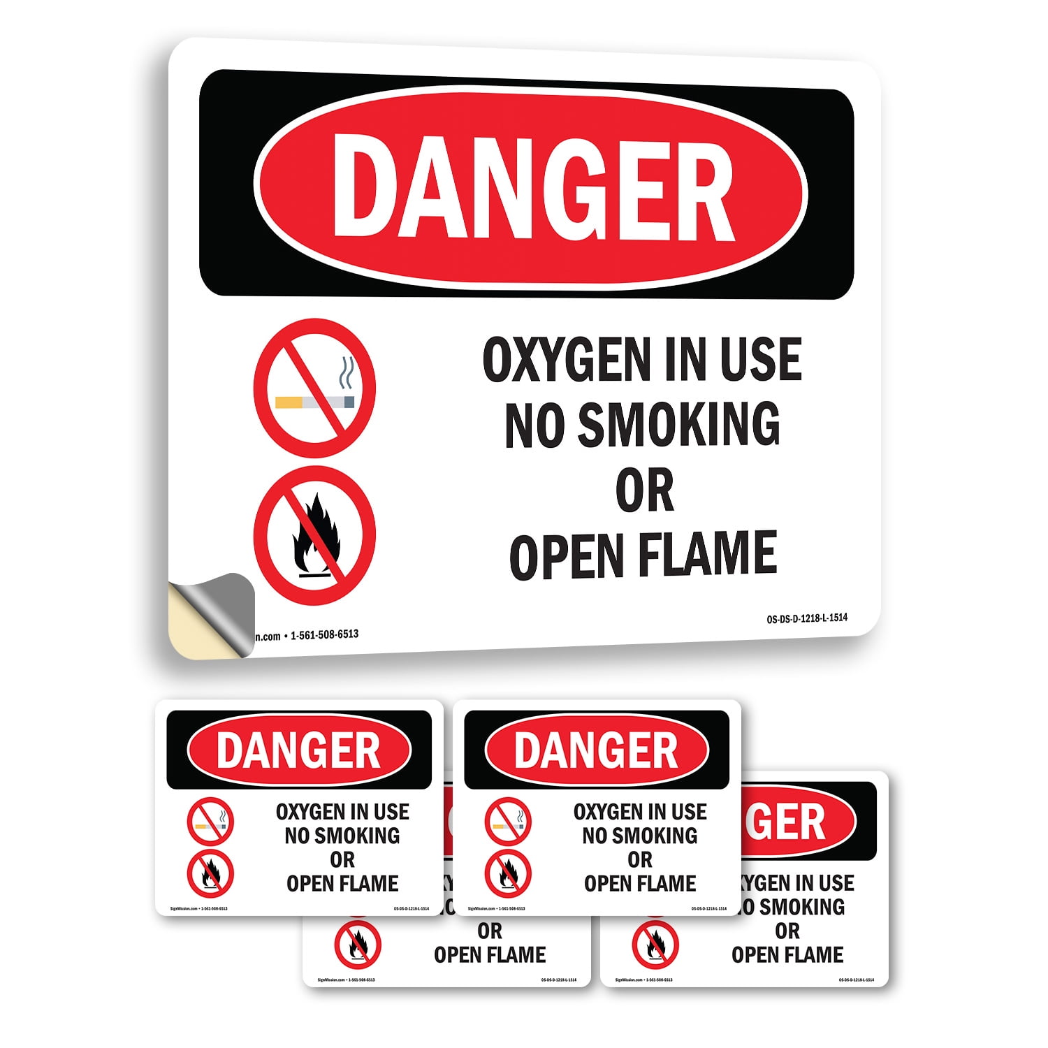 Oxygen In Use No Smoking Or Open Flame OSHA Danger Vinyl Decal Label 18 ...