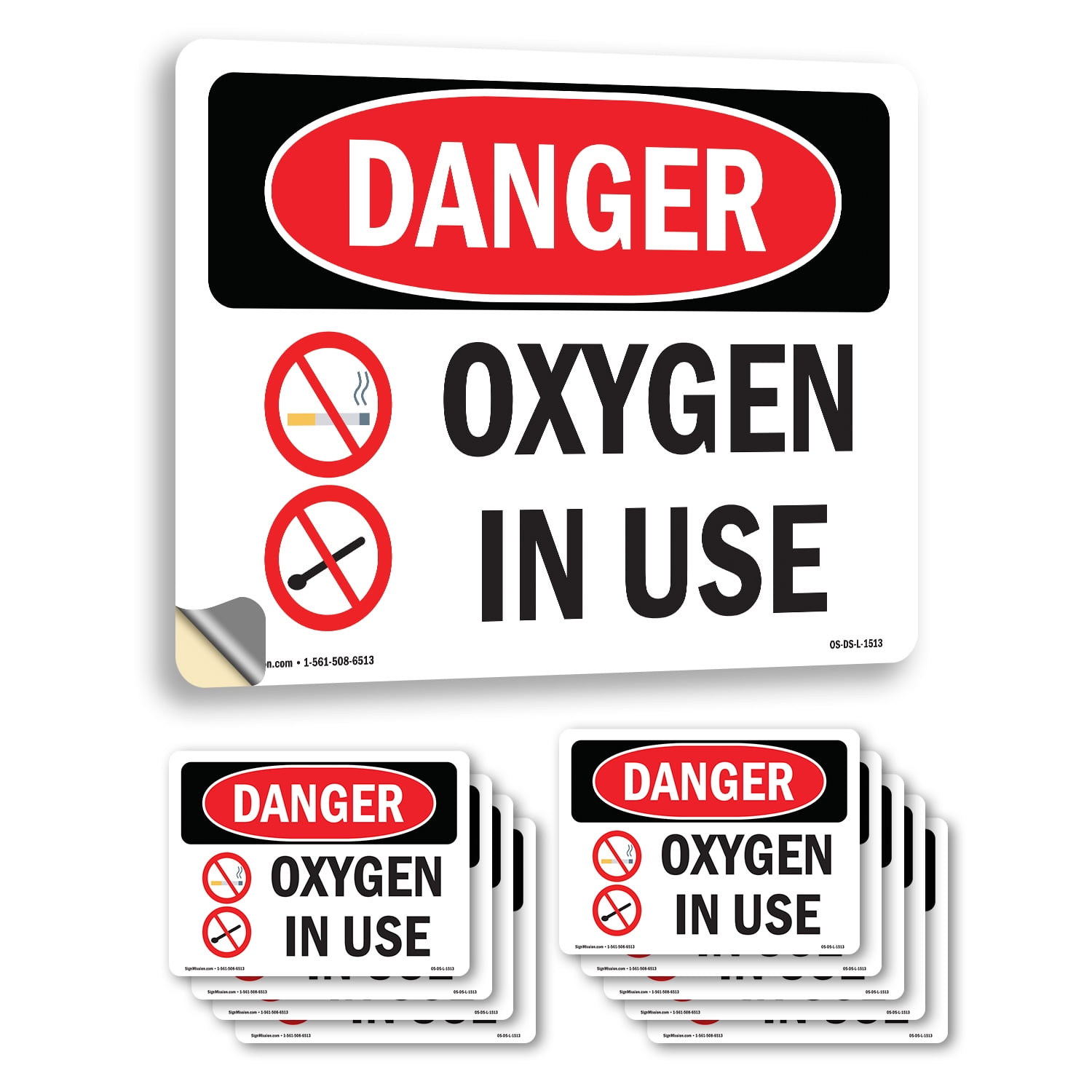 Oxygen In Use OSHA Danger Vinyl Decal Label 18 Inch x 12 Inch - 10 Pack ...