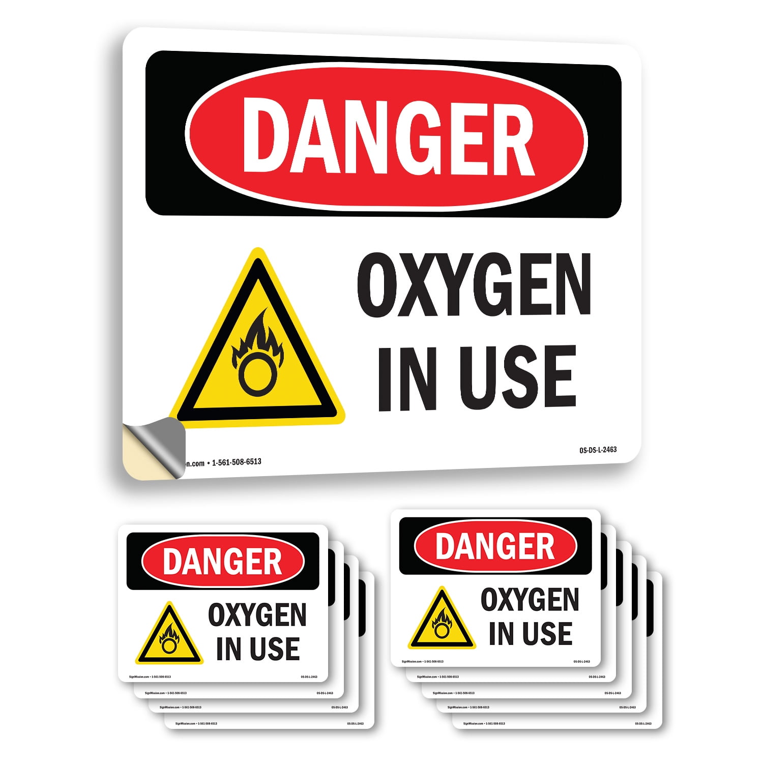 Oxygen In Use OSHA Danger Vinyl Decal Label 24 Inch x 18 Inch - 10 Pack ...
