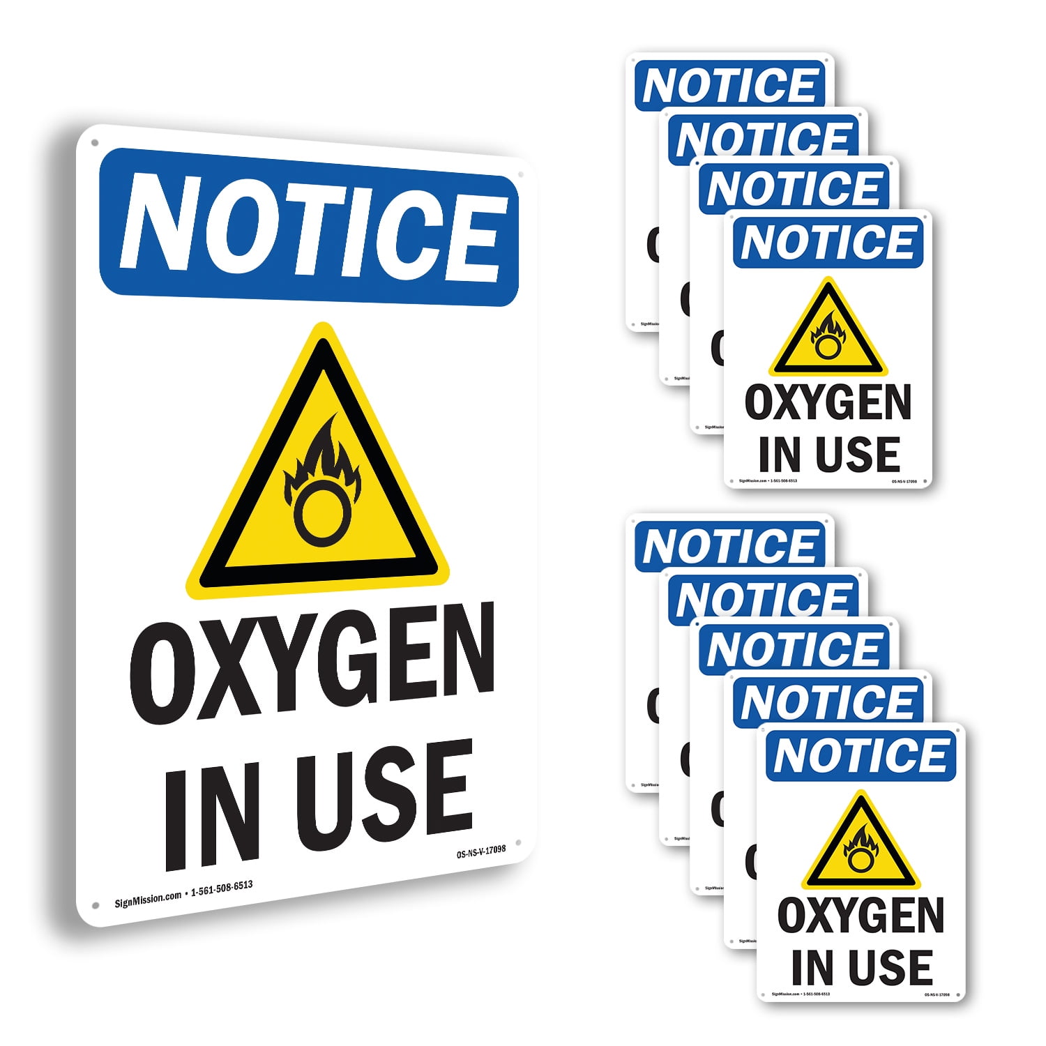 Oxygen In Use OSHA Notice Rigid Plastic Sign 24 Inch x 18 Inch - 10 ...