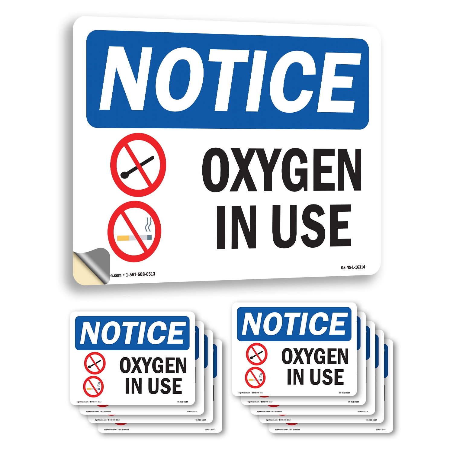 Oxygen In Use OSHA Notice Vinyl Decal Label 10 Inch x 7 Inch - 10 Pack ...