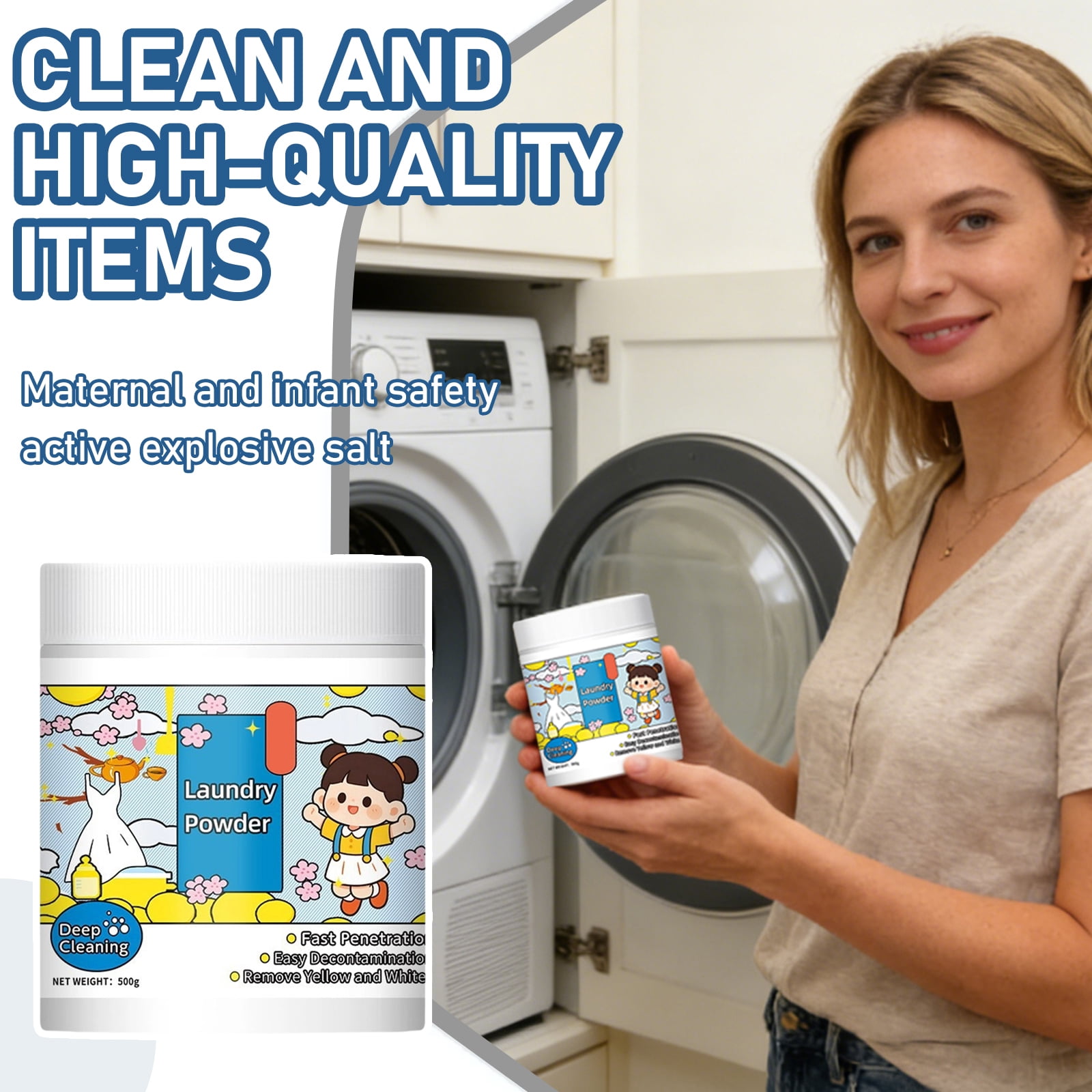 Oxygen Laundry Powder, 9.17oz/260g Hyper Concentrated Strong Stain ...