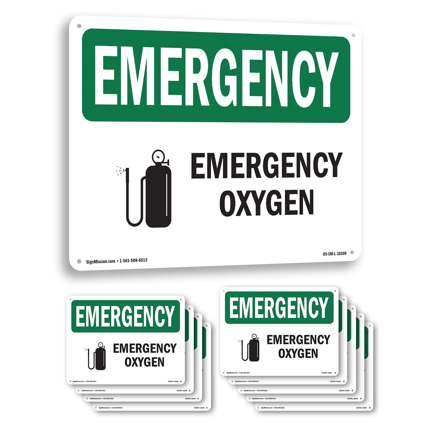 Oxygen OSHA Emergency Aluminum Sign 10 Inch x 7 Inch - 10 Pack ...