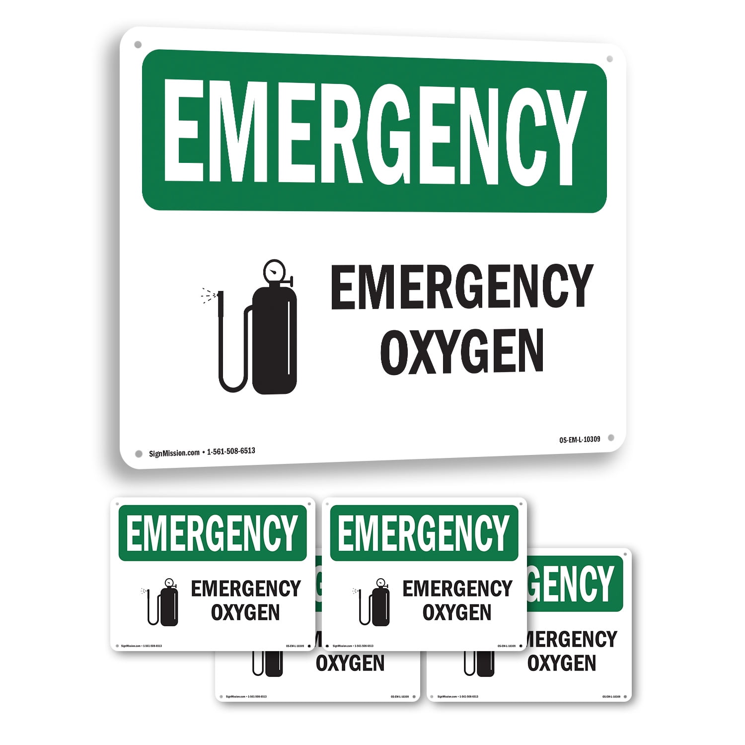 Oxygen OSHA Emergency Rigid Plastic Sign 18 Inch x 12 Inch - 5 Pack ...