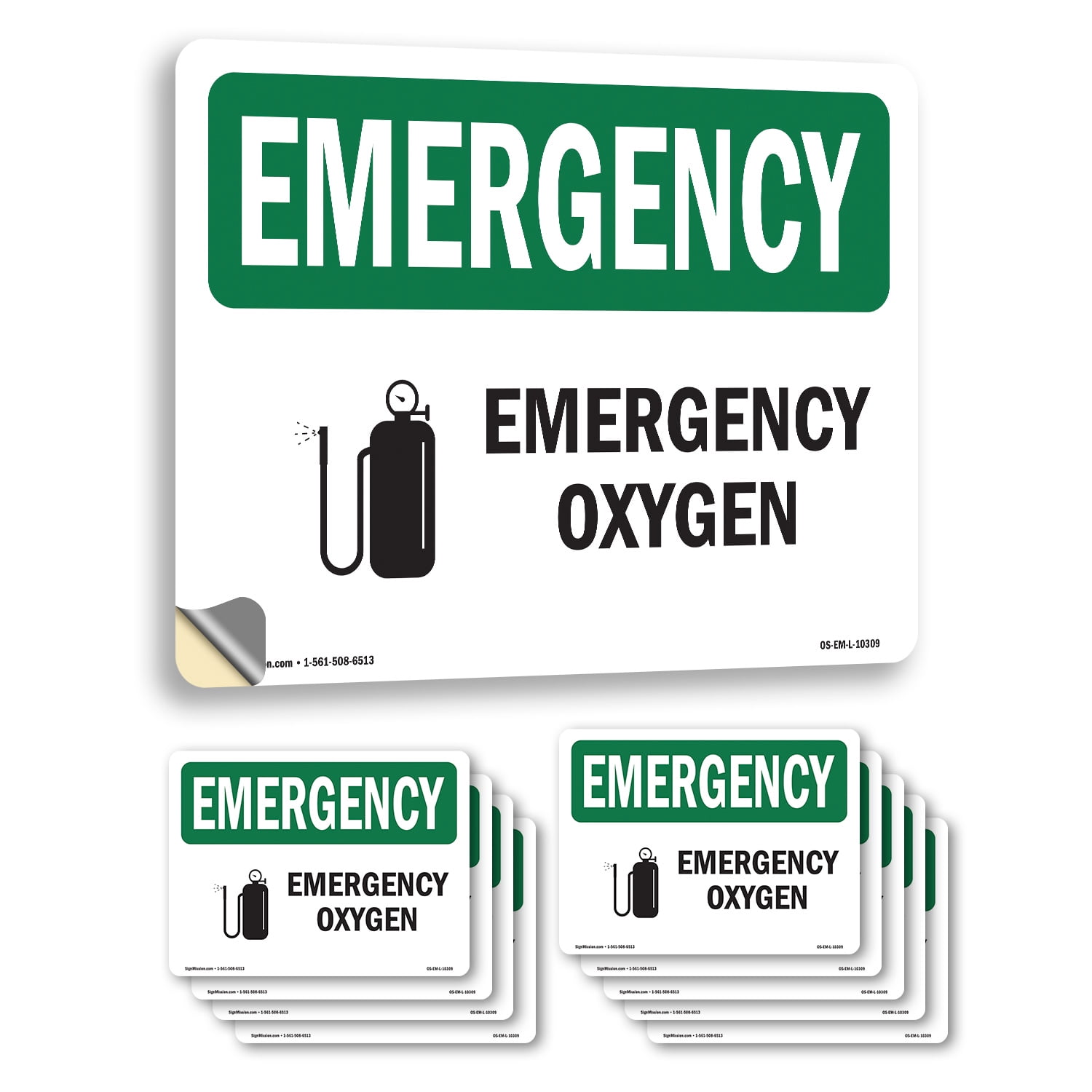 Oxygen OSHA Emergency Vinyl Decal Label 18 Inch x 12 Inch - 10 Pack ...