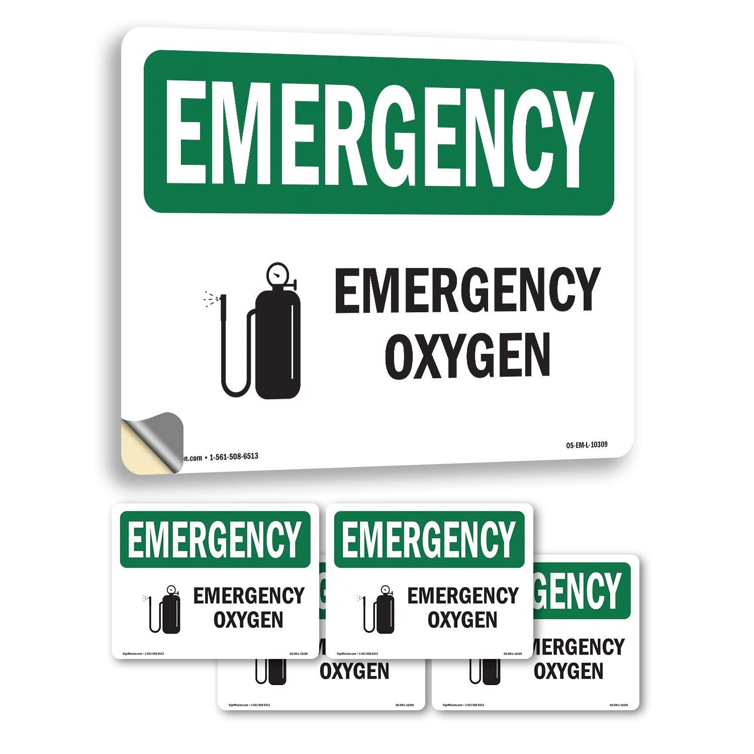 Oxygen OSHA Emergency Vinyl Decal Label 18 Inch x 12 Inch - 5 Pack ...