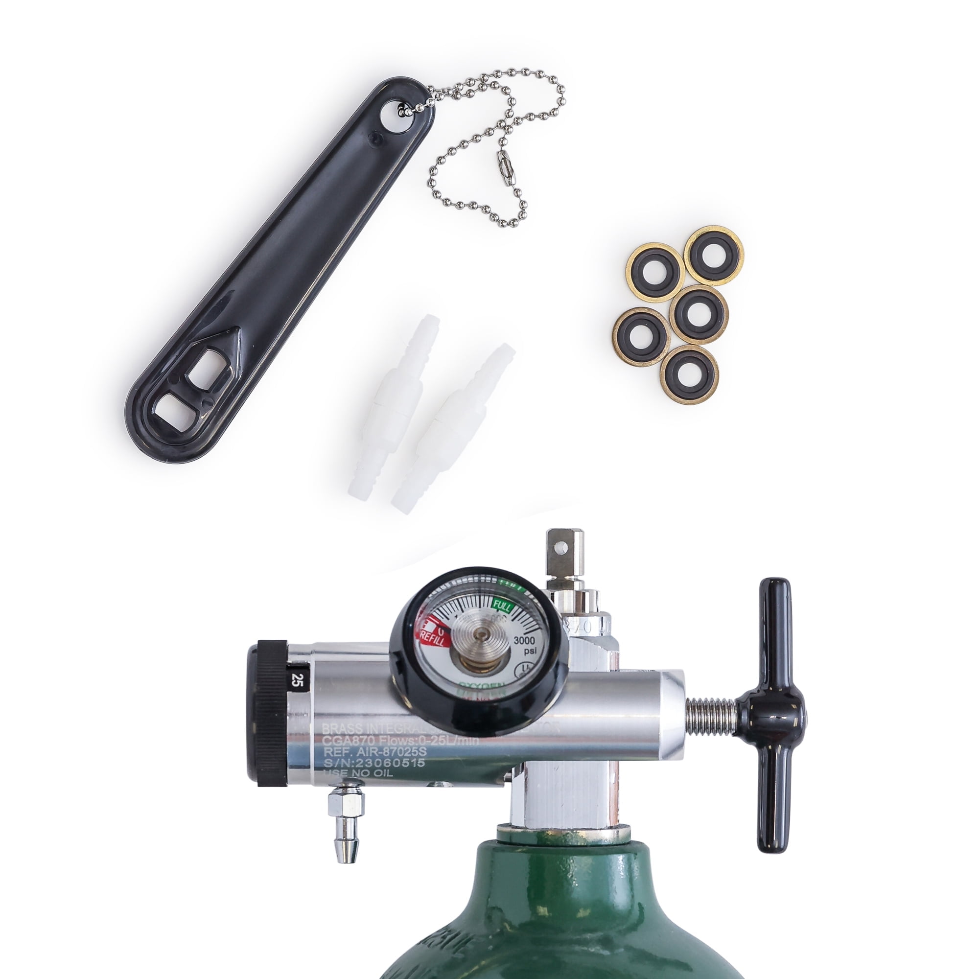 Oxygen Regulator 0-25LPM, CGA-870 Gauge Flow Rate – Includes Wrench Key ...