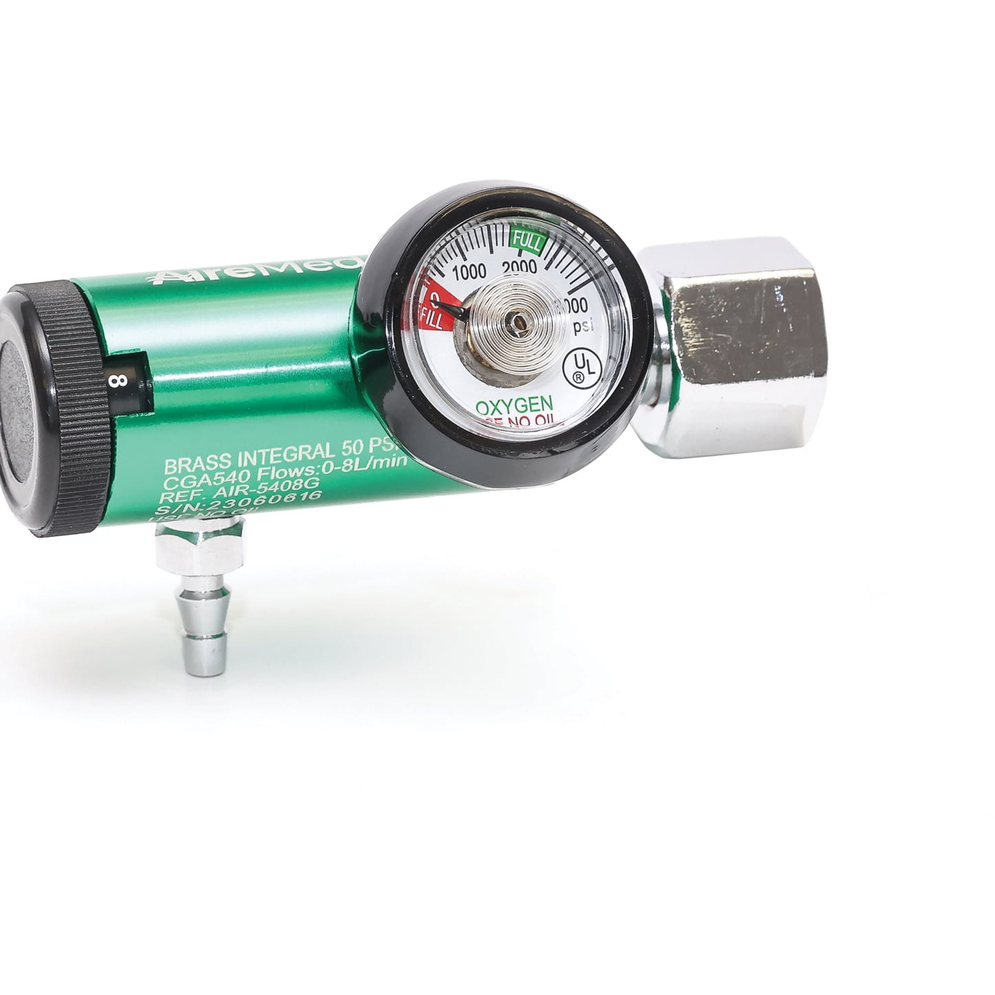 Oxygen Regulator 0-8LPM, CGA-540 Gauge – Brass Sleeve - 12 Preset Flow ...