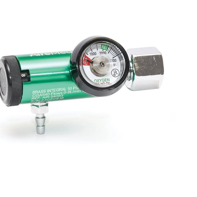 Oxygen Regulator 0-8LPM, CGA-540 Gauge – Brass Sleeve - 12 Preset Flow ...