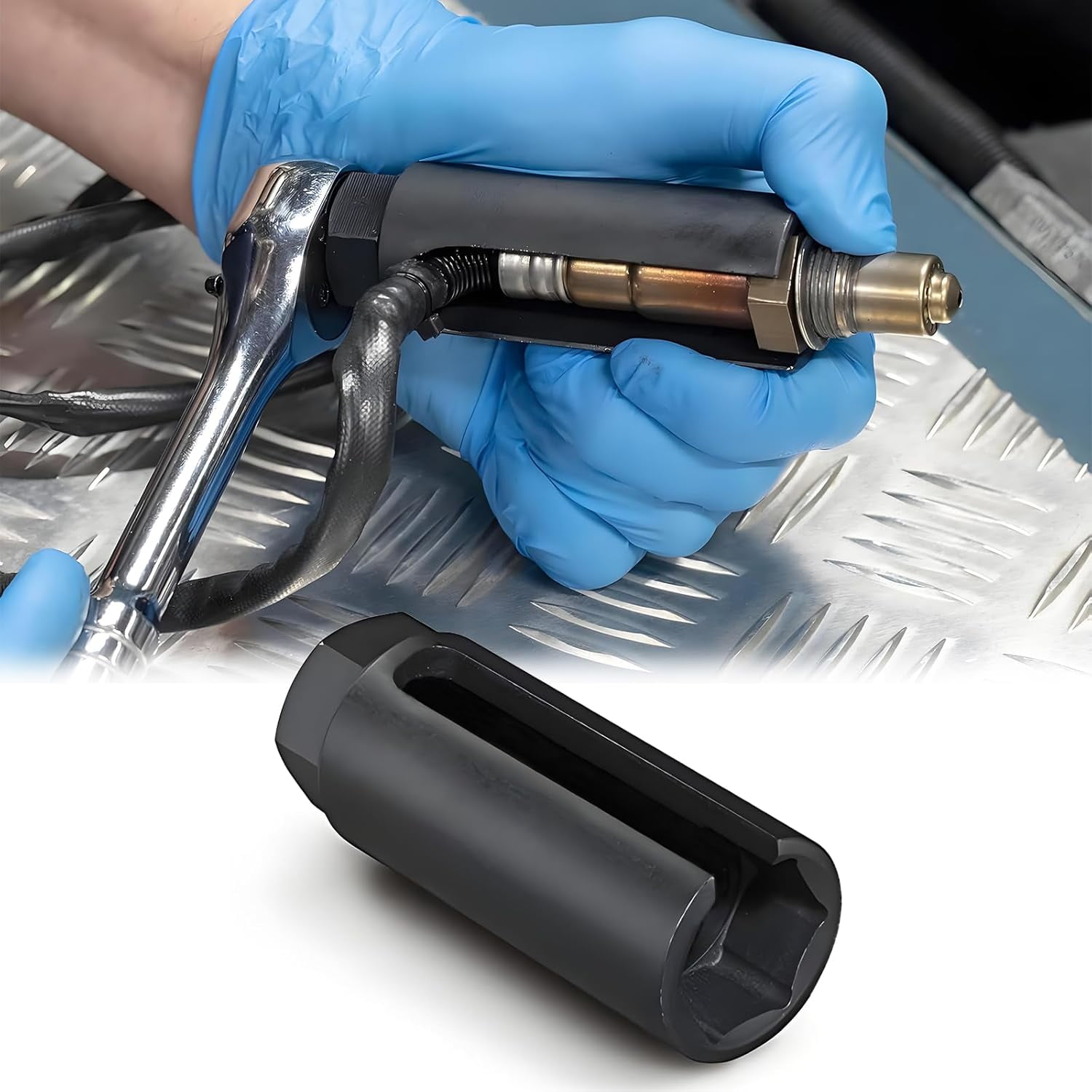 Oxygen Sensor Socket, 3/8" Drive x 7/8" (22mm) 6-Point O2 Sensor Socket with Side Wire Cutout ...