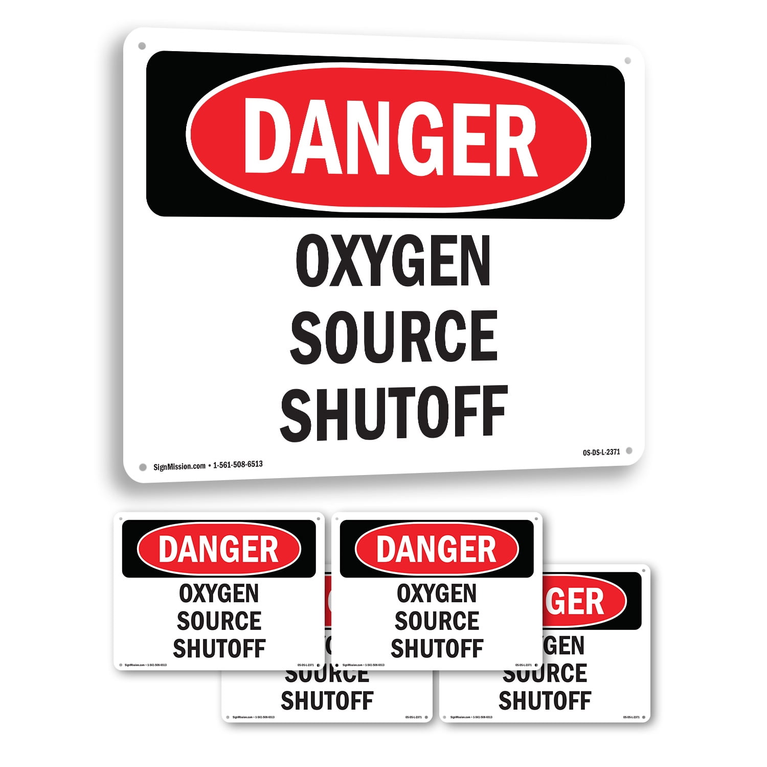 Oxygen Source Shutoff OSHA Danger Rigid Plastic Sign 18 Inch x 12 Inch ...