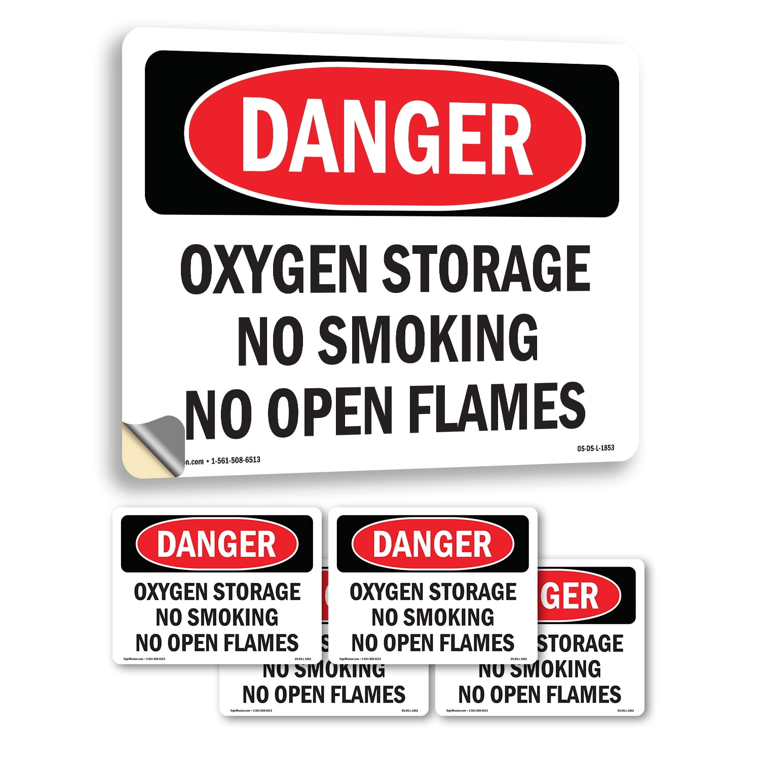 Oxygen Storage No Smoking No Open Flames OSHA Danger Vinyl Decal Label ...