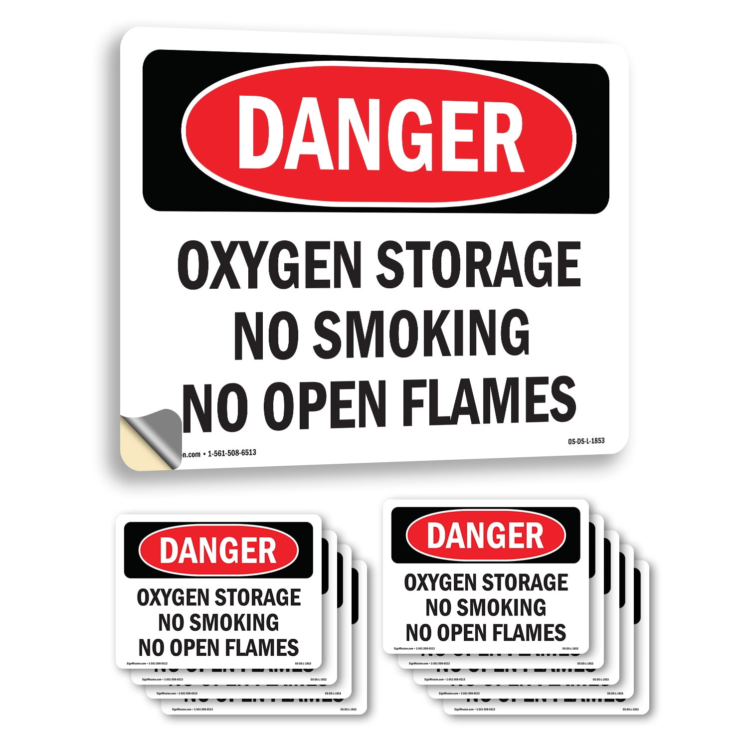 Oxygen Storage No Smoking No Open Flames OSHA Danger Vinyl Decal Label ...