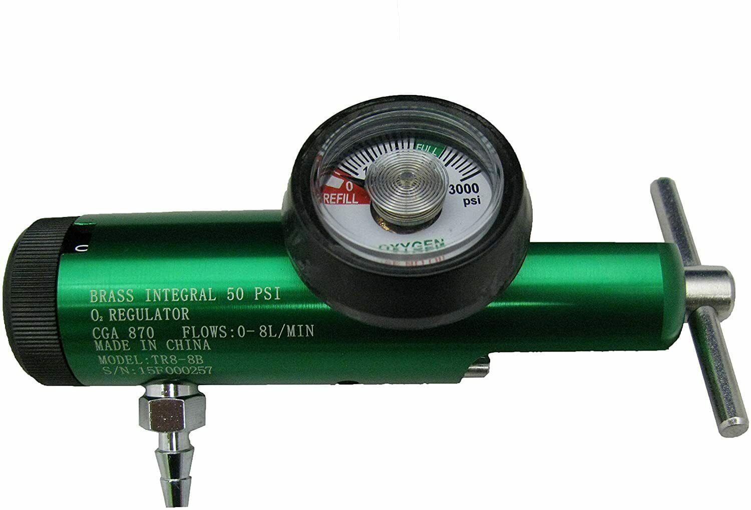 Medical Oxygen Tank Regulator, Model 0-8 LPM, Barb Outlet CGA 870 ...