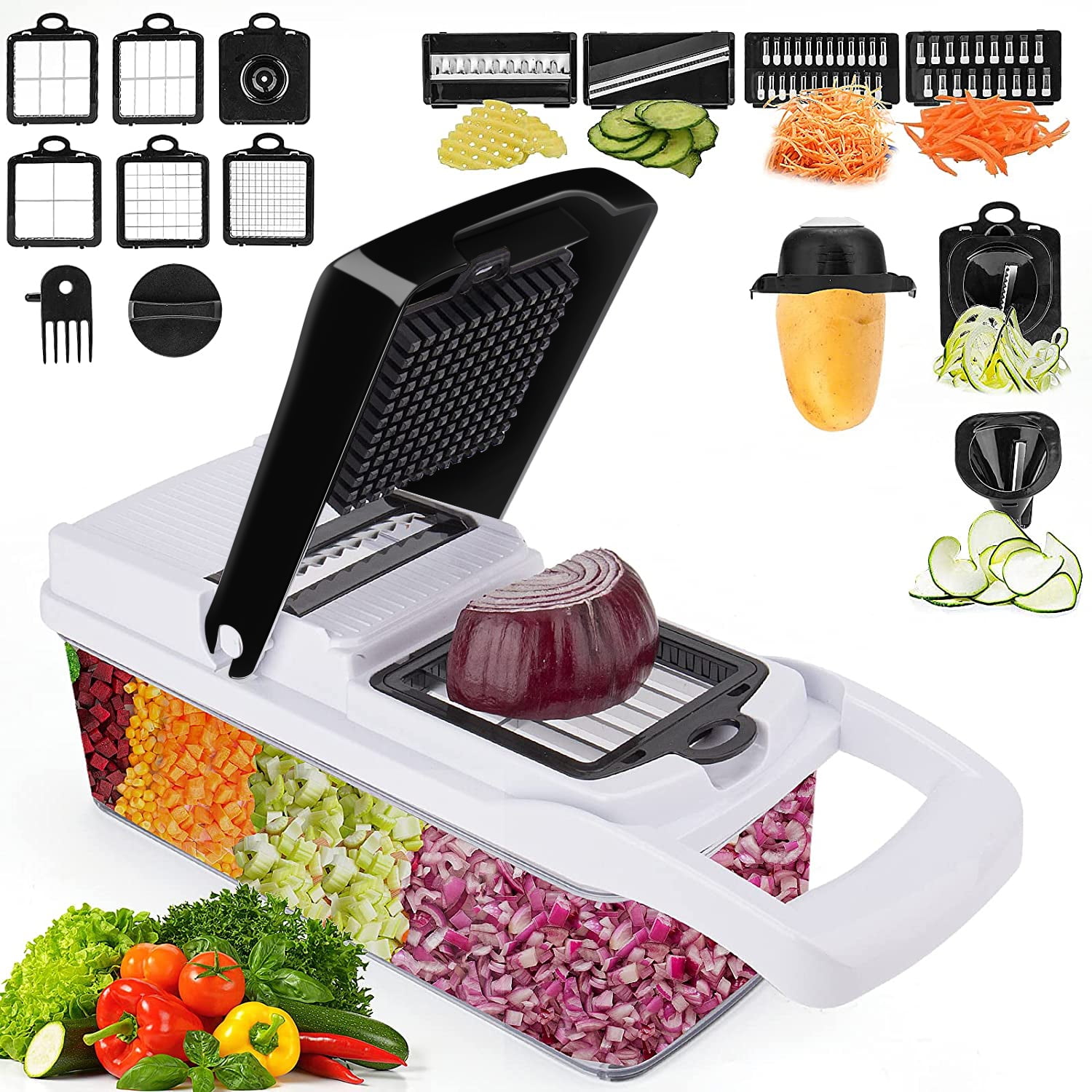 Oyajia 22-in-1 Safe Vegetable Choppers and Dicers with Filter Basket ...