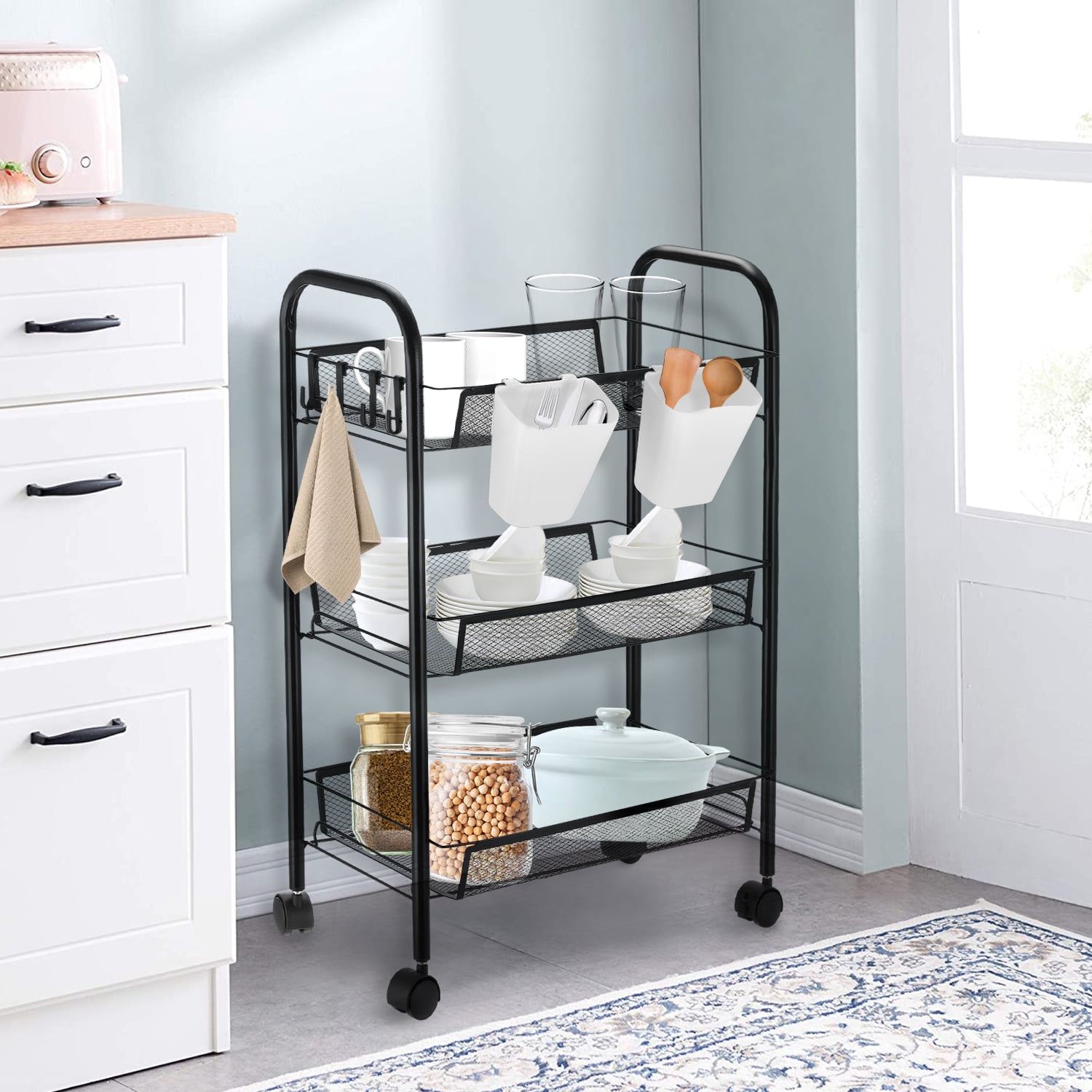 Oyajia 3 Tier Household Multipurpose Baskets, Mobile Utility Rolling ...