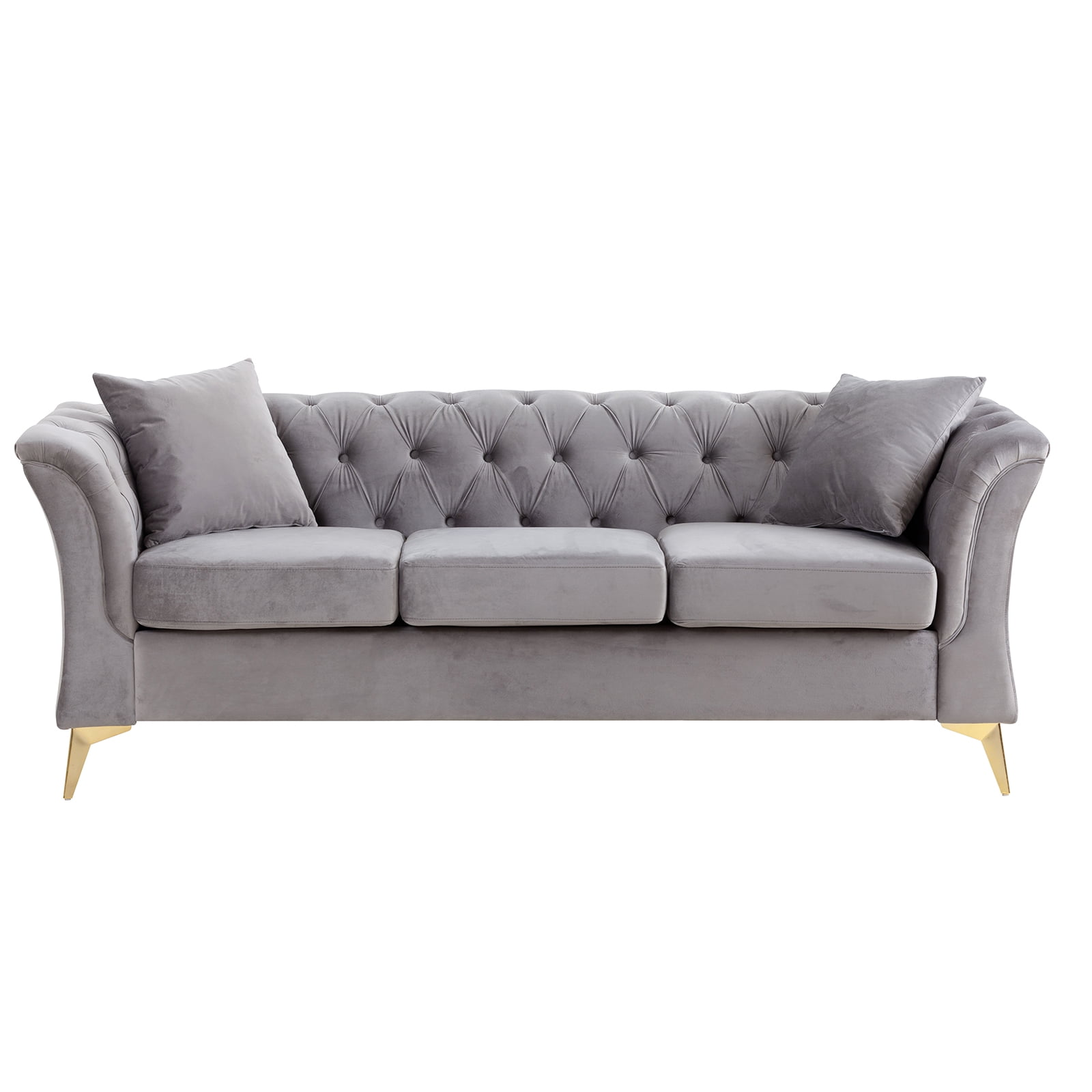 Oyang 3-Seater Sofa Couch with Scroll Arms, Gold Metal Legs High ...
