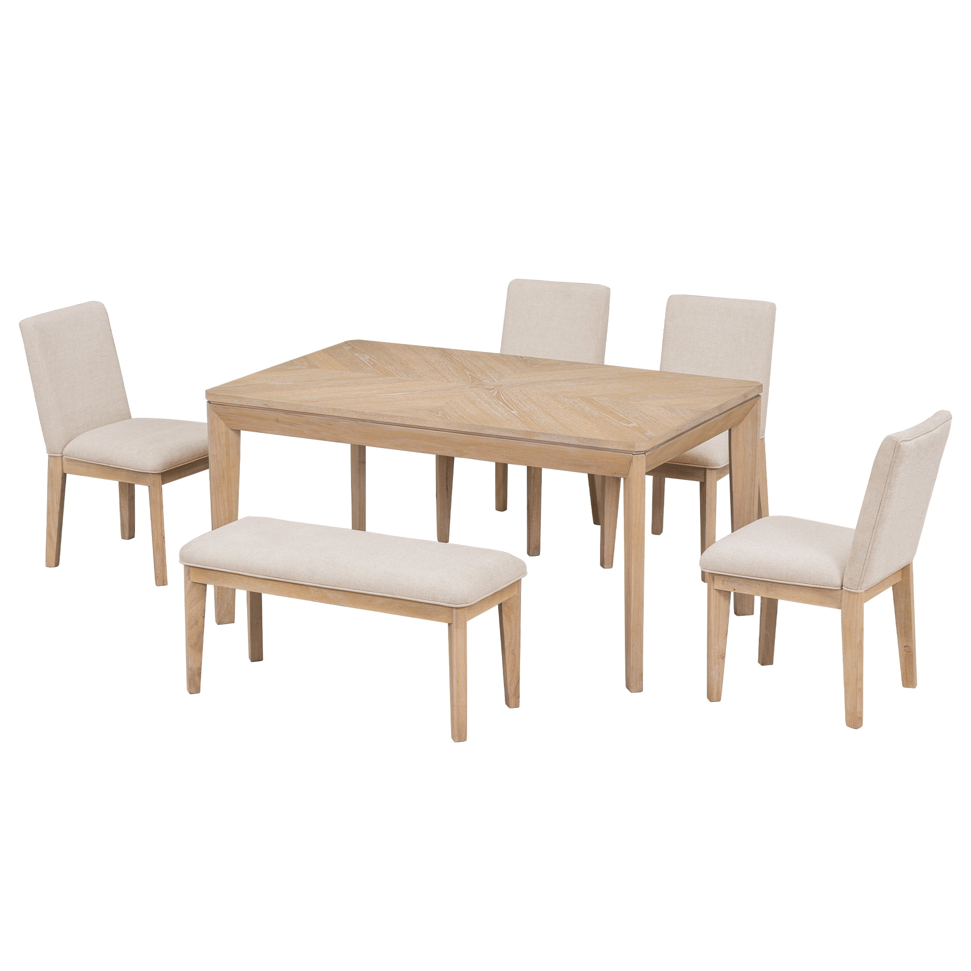 Oyang 6-Piece Dining Set with Bench, 4 Upholstered Dining Chairs, 60in ...