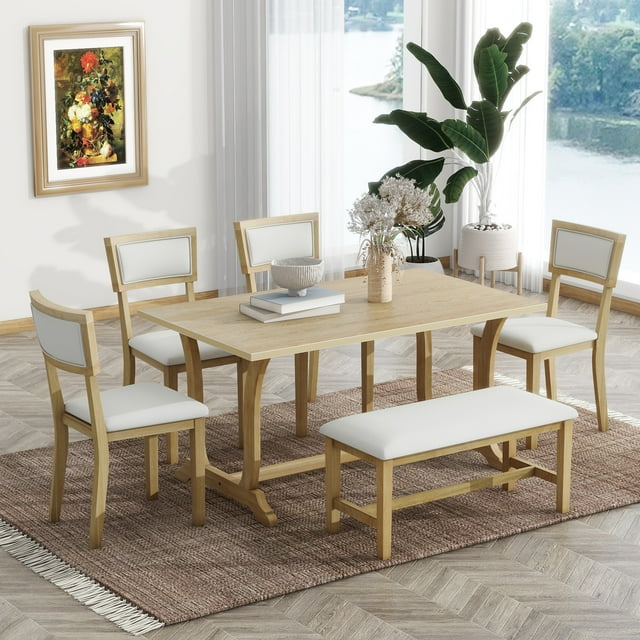 Oyang 6-Piece Dining Set with 4 Upholstered Dining Chairs, Bench, 59in ...