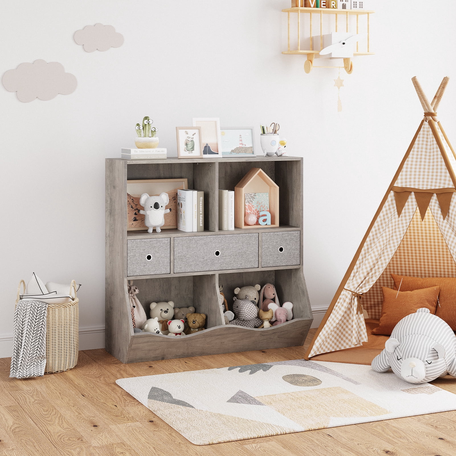 Oyang Kids Bookshelf and Bookcase Toy Storage, Multi Shelf with Cubby ...