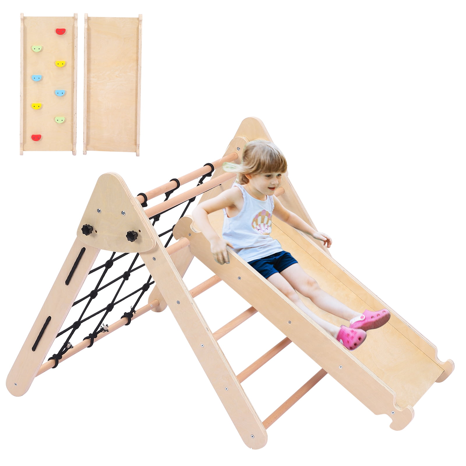 Oyang Toddler Indoor Gym Playset, 3-in-1 Wooden Climbing Toys, Triangle ...