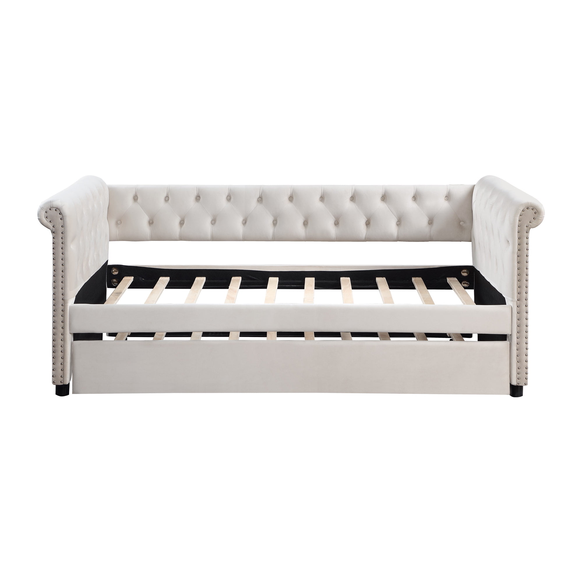 Oyang Twin Size Sofa Bed with Trundle, Round Armset Upholstered Tufted ...