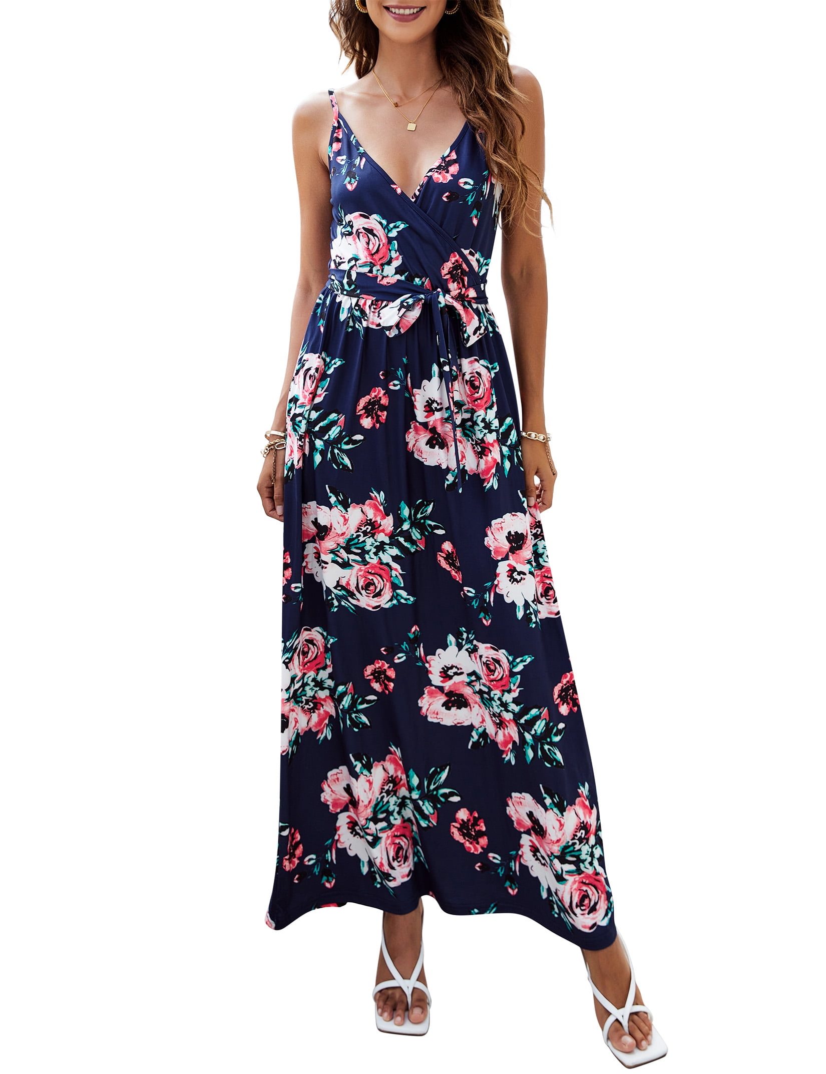 Oyang Womens Summer Deep V Neck Floral Adjustable Spaghetti Strap ...