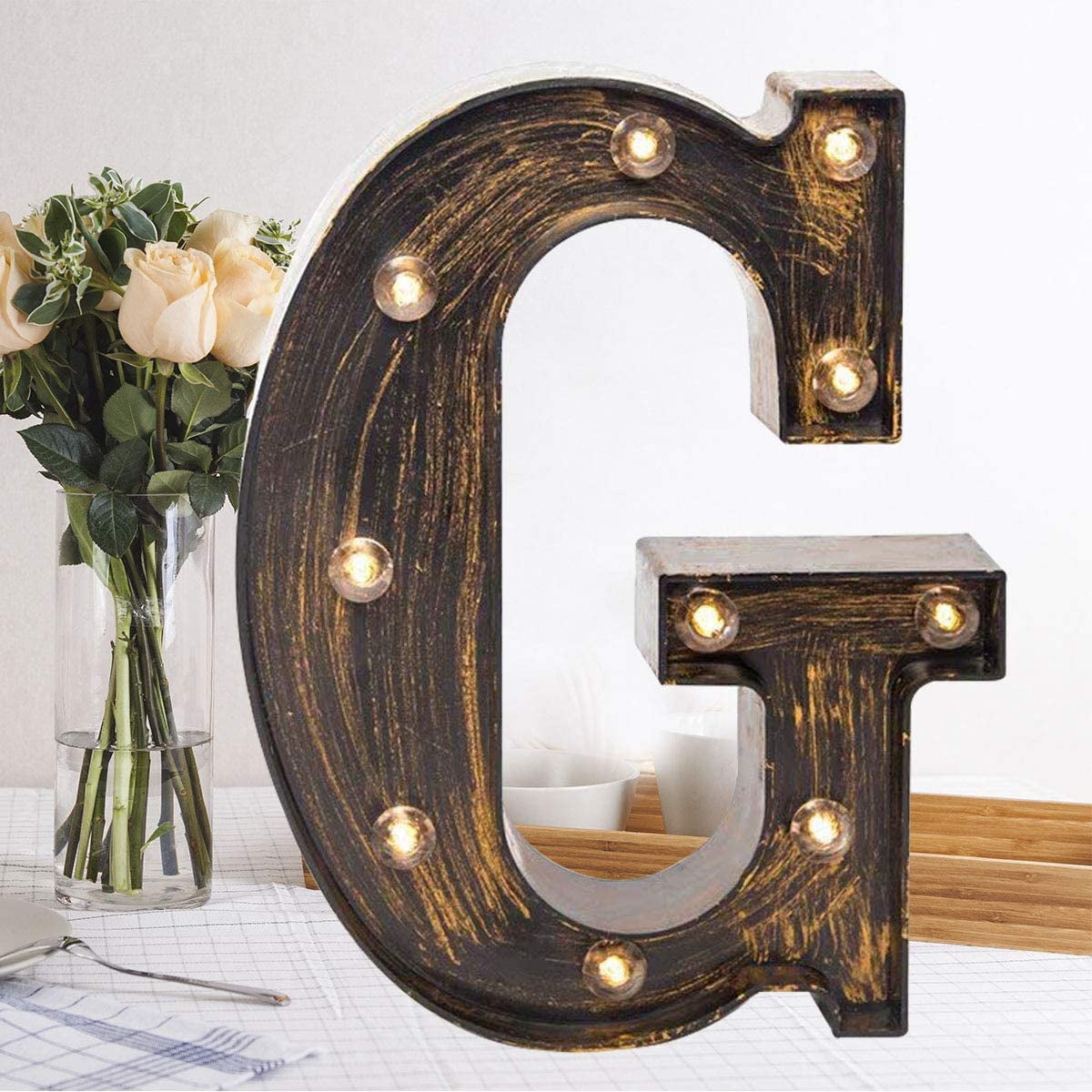 Oycbuzo Golden Black Led Marquee Letter, Industrial Vintage Light Up ...