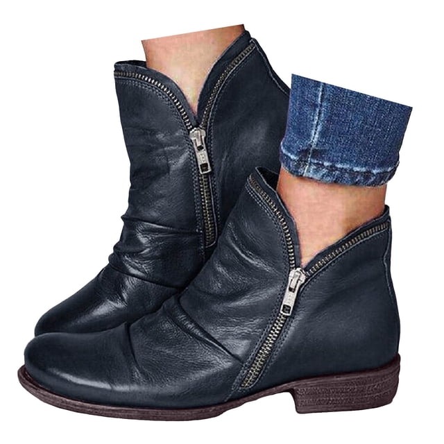 Oyedens Ankle Booties for Women Vintage Slouch Low Heels Wide Calf ...