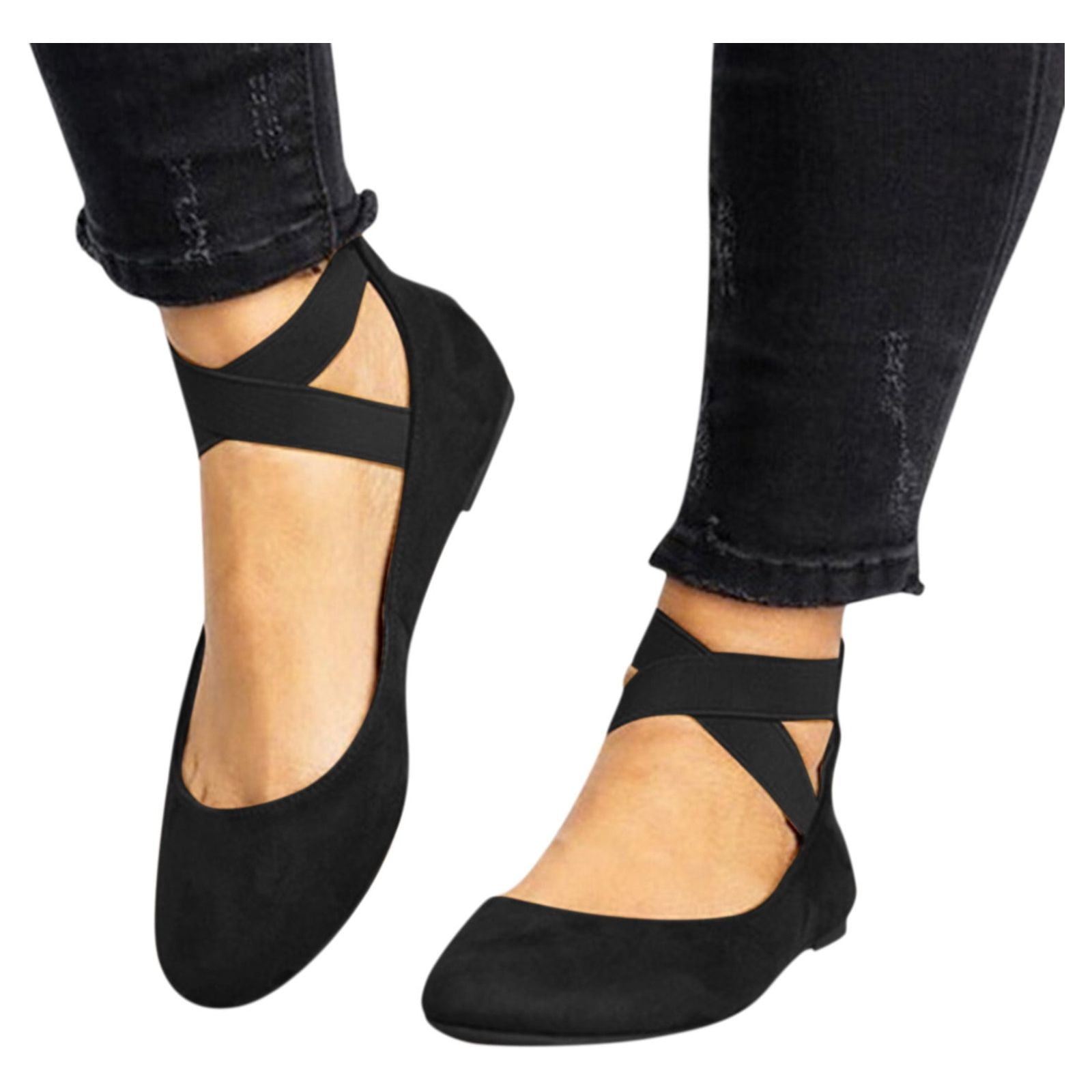 Oyedens Ballet Flats For Women Suede Strappy Slip On Flats Loafers ...