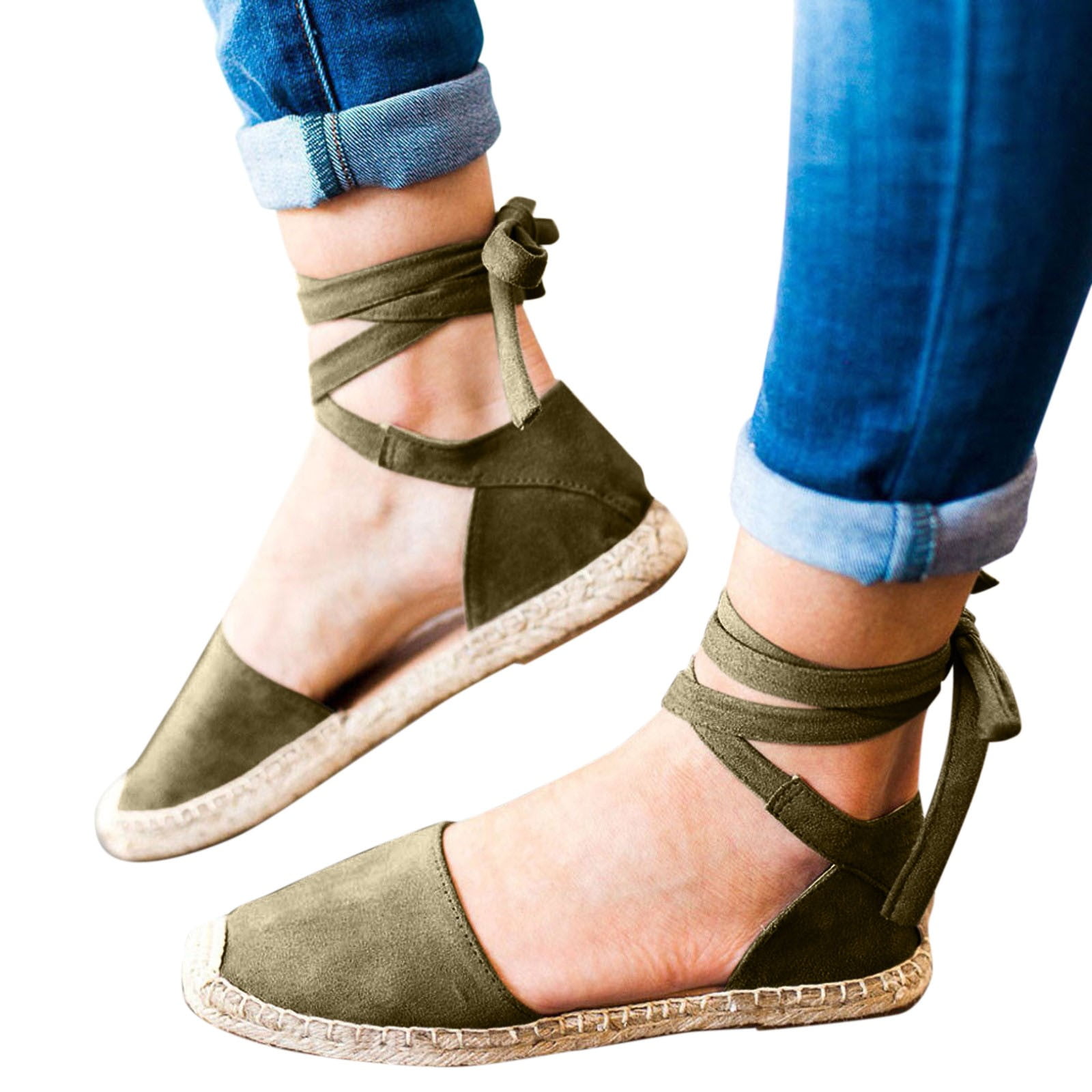 Oyedens Ballet Flats Sandals For Women Casual Suede Closed Toe Strappy ...