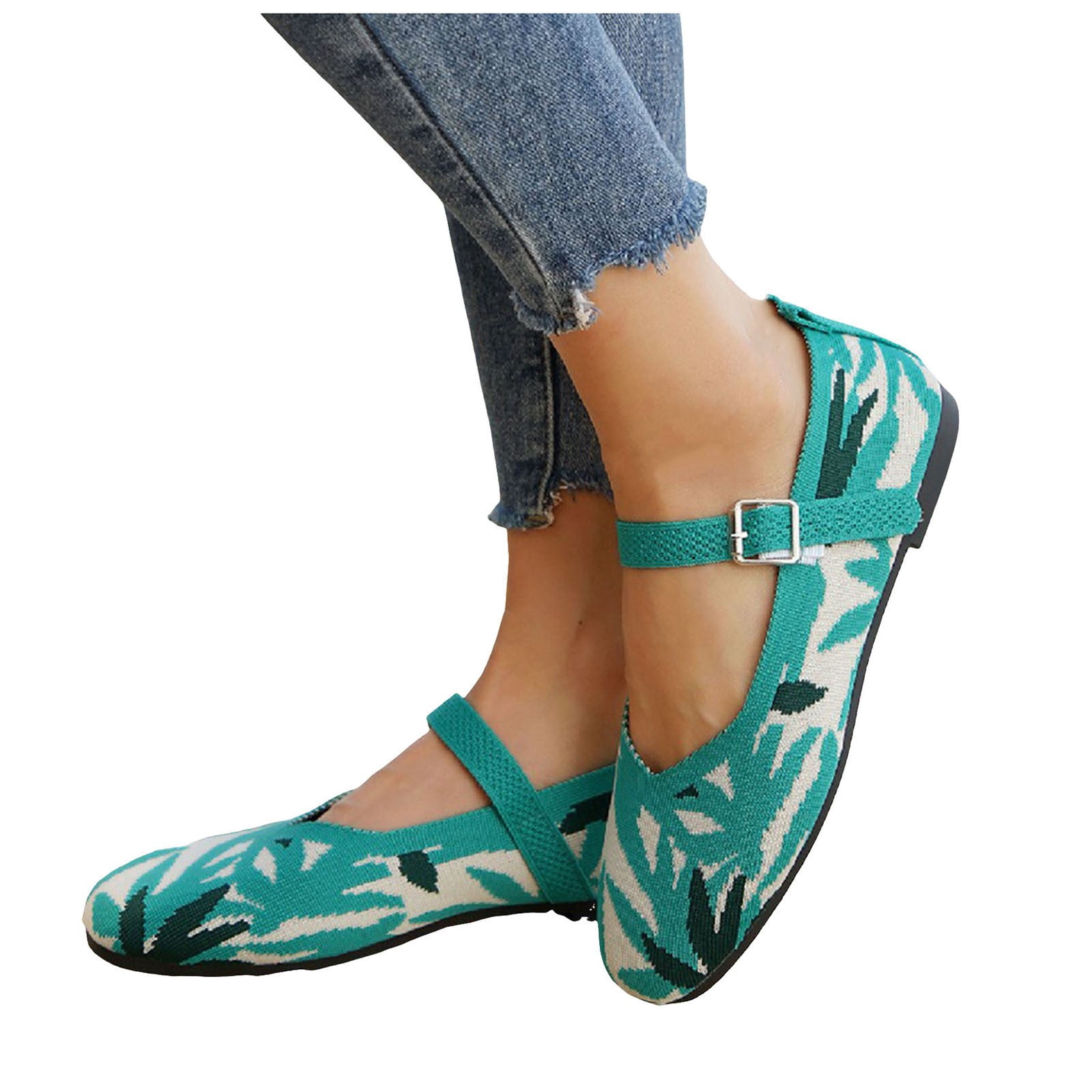Oyedens Ballet Flats Walking Shoes for Women Vintage Ethnic Boho Knit ...