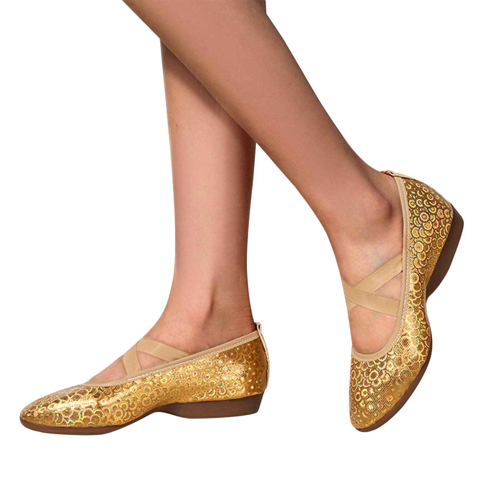 Oyedens Ballet Flats for Women Glitter Silver Gold Dance Shoes Stage ...