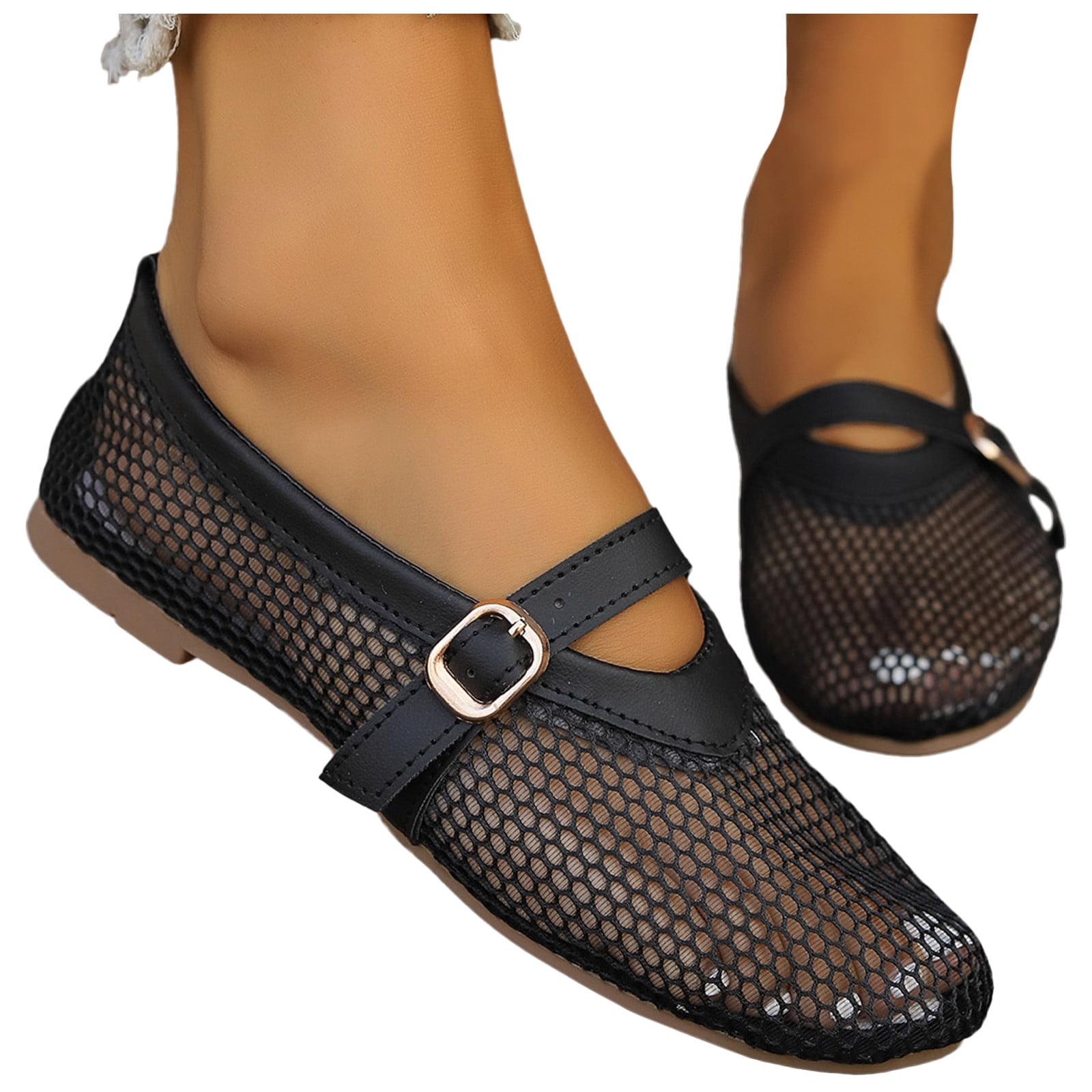 Oyedens Ballet Flats for Women Ladies Sexy Mesh Slip on Dress Shoes ...