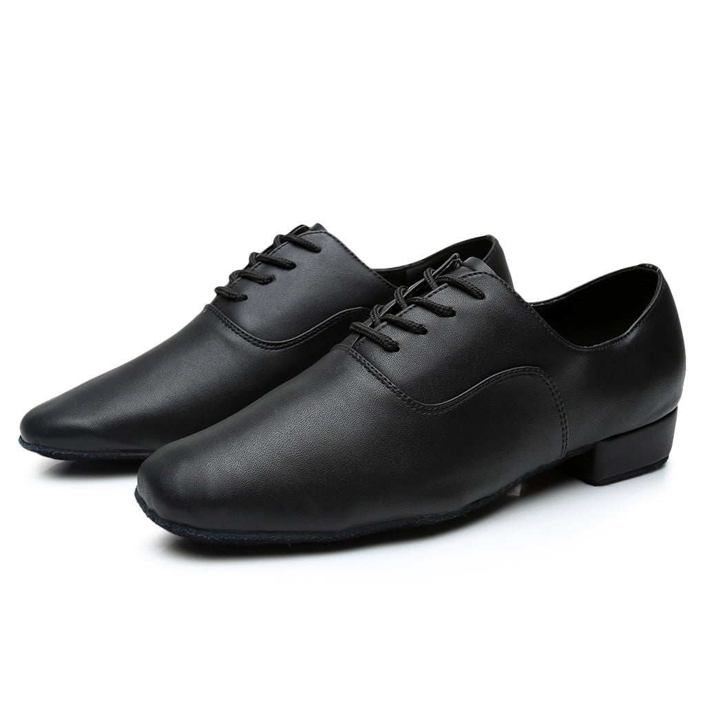 Oyedens Ballroom Dance Shoes for Men Lace up Black Leather Sole Tango ...