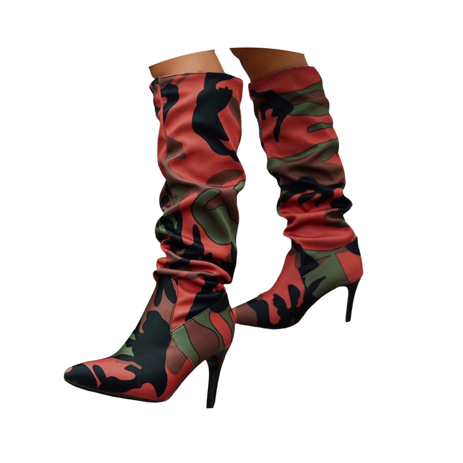 Oyedens Camo Stiletto Knee High Boots for Women Camouflage Slouchy High ...