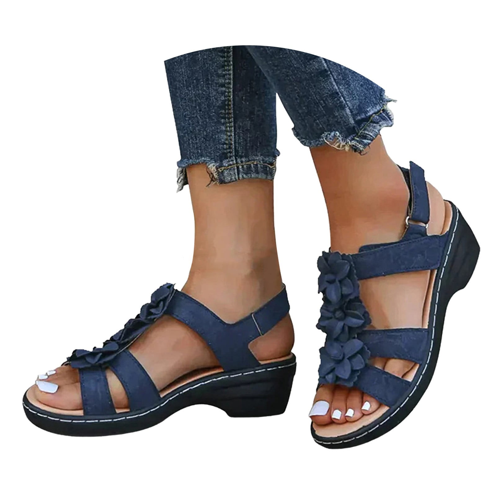 Oyedens Comfort Sandals For Women Adjustable Flower Wide Width Low ...