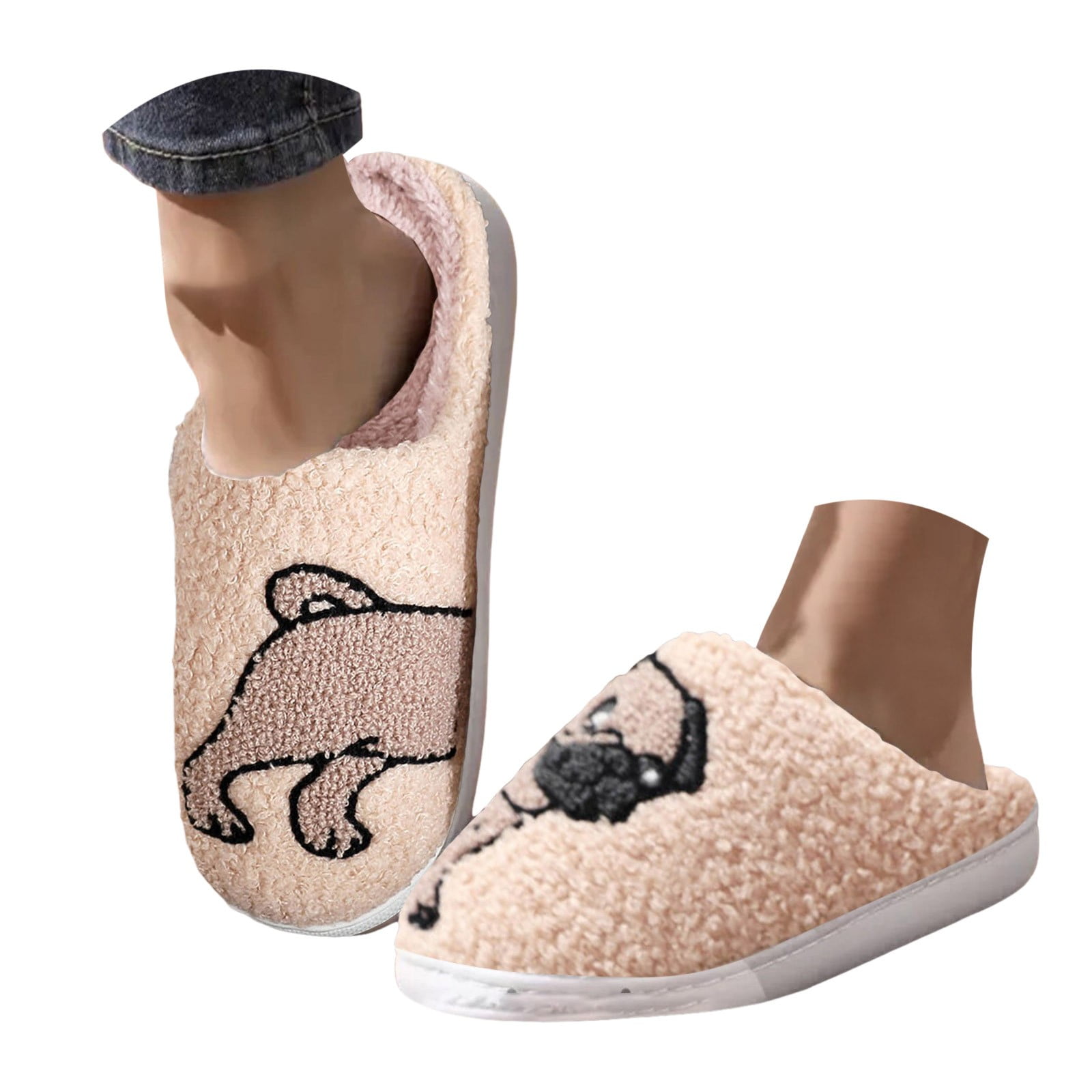 Oyedens Couples Fuzzy Slippers for Women Men Funny Dog Matching House ...