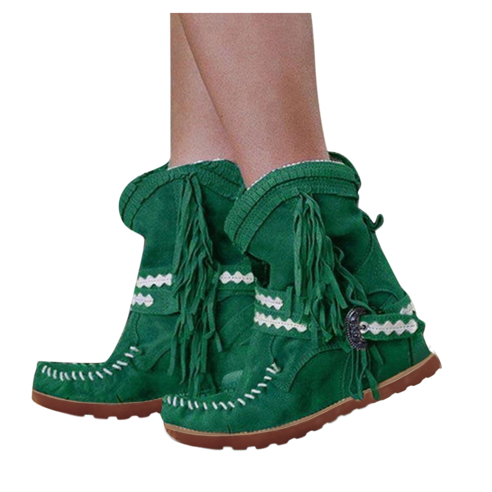 Oyedens Cowboy Boots for Women Bohemia Tassel Vintage Wide Mid Calf ...