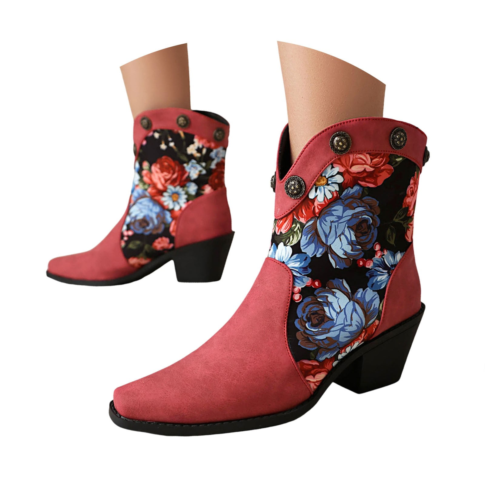 Oyedens Cowboy Boots for Women Ethnic Retro Boho Wide Mid Calf Western ...