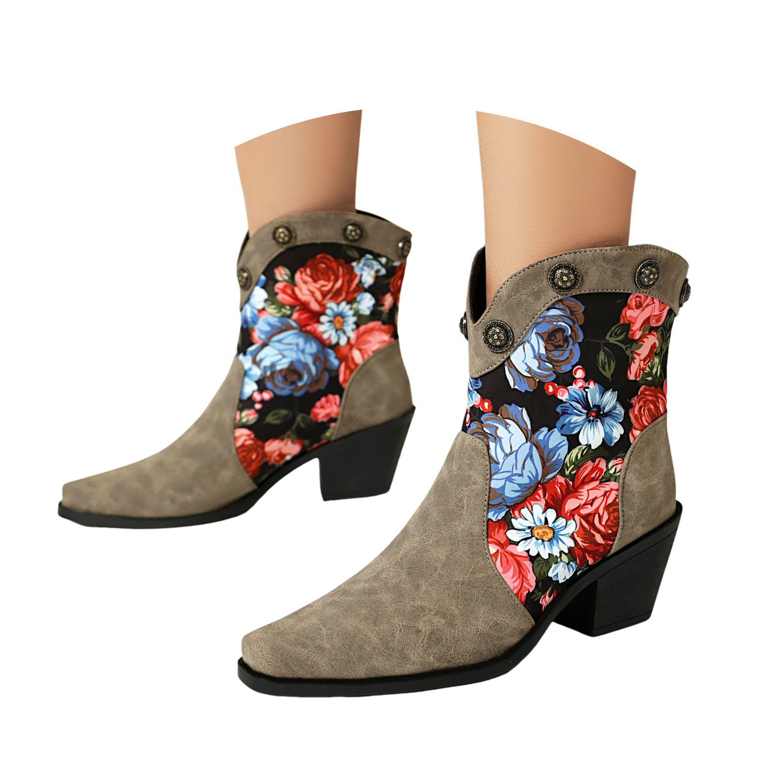 Oyedens Cowboy Boots for Women Ethnic Retro Boho Wide Mid Calf Western ...