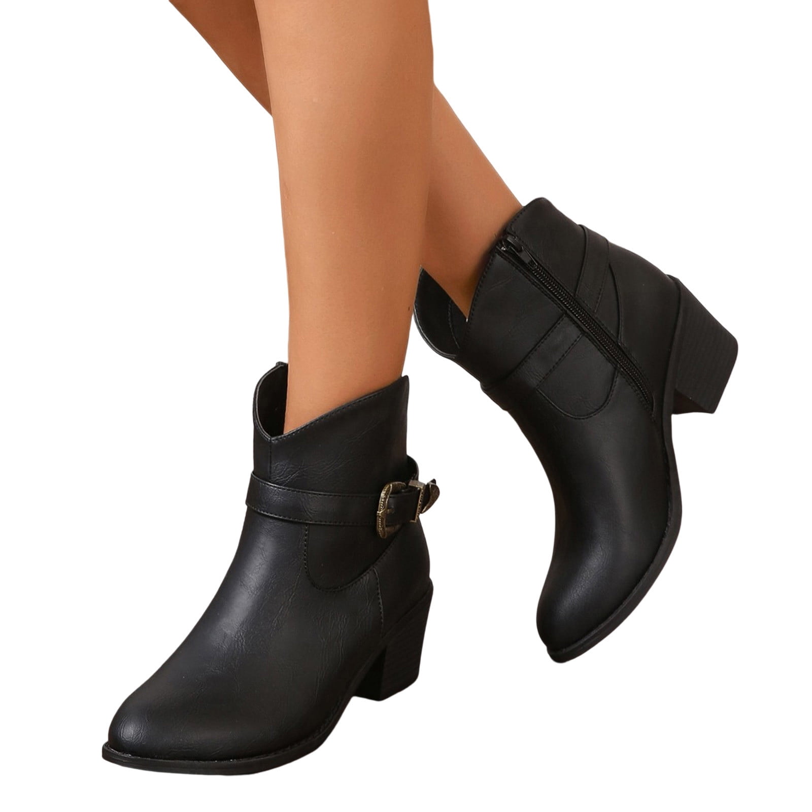 Oyedens Cowboy Boots for Women Fashion Leather Heels Pointed Toe Wide ...