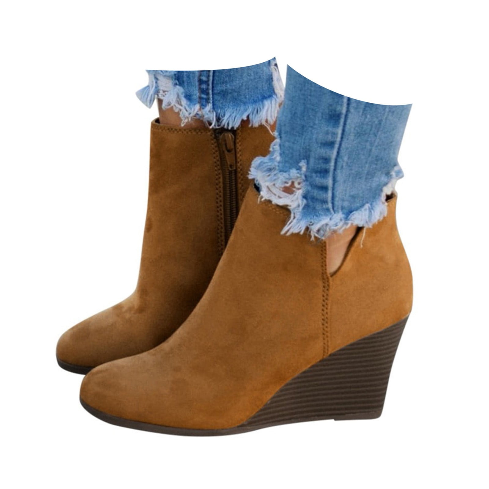 Oyedens Dress Boots for Women with High Heels Suede Pointy Toe Wedge ...