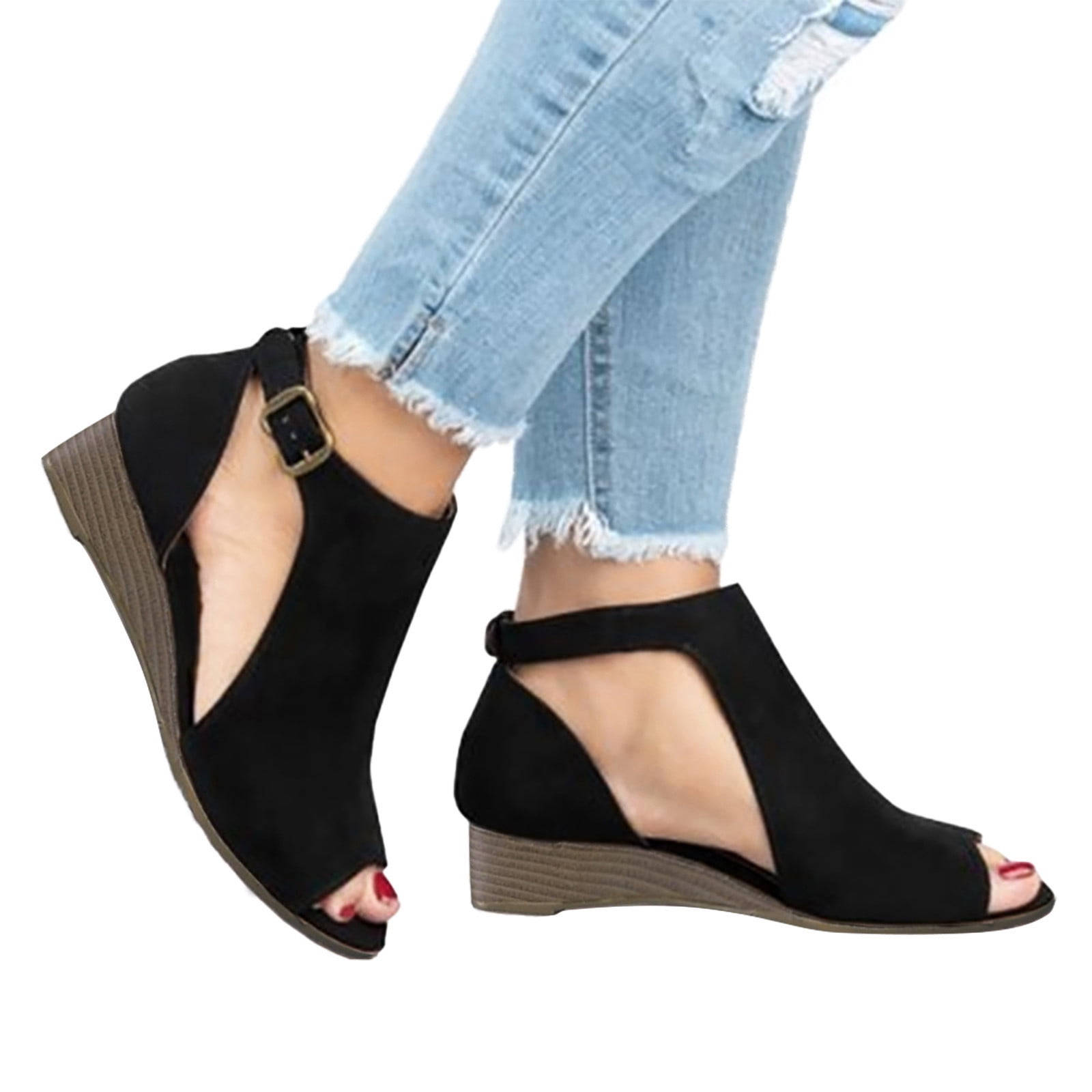 Oyedens Dress Sandals For Women Suede Open Toe Low Heel Wedge Dressy ...