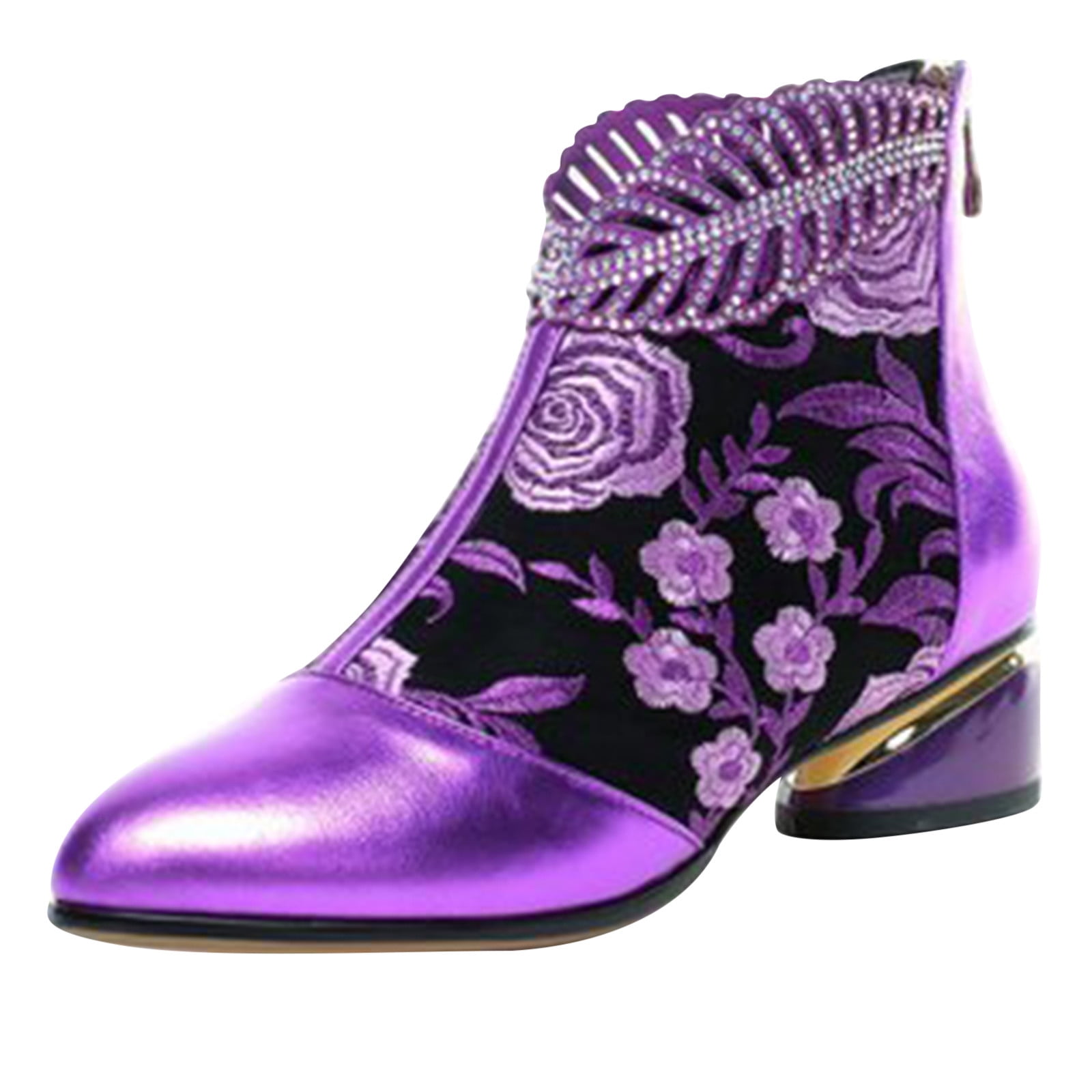 Oyedens Flower Dress Boots for Women Ethnic Vintage Low Heels Ankle ...